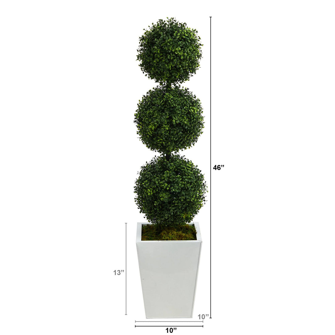 46” Boxwood Triple Ball Topiary Artificial Tree in White Metal Planter ...