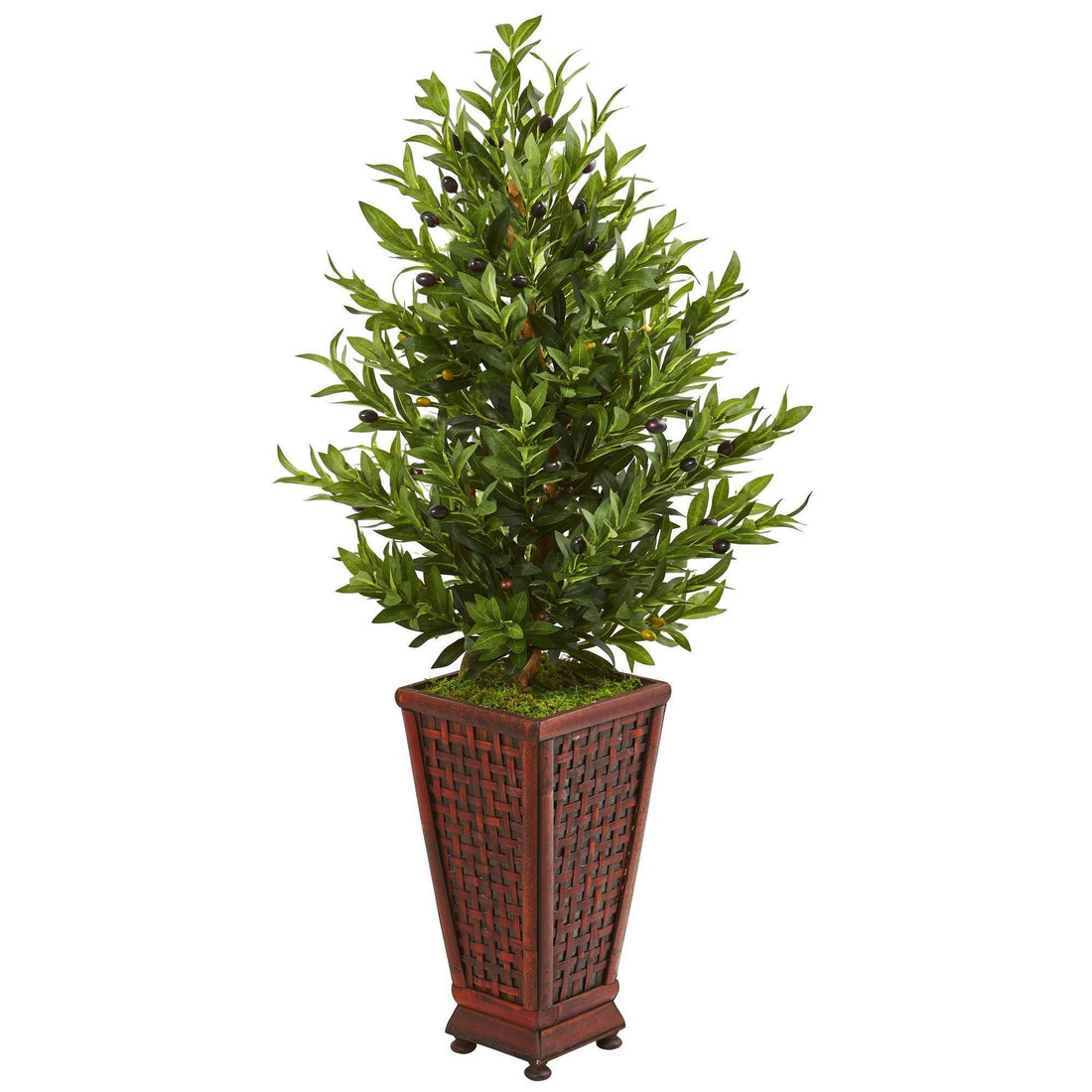 46” Olive Cone Topiary Artificial Tree in Decorative Planter | Nearly ...
