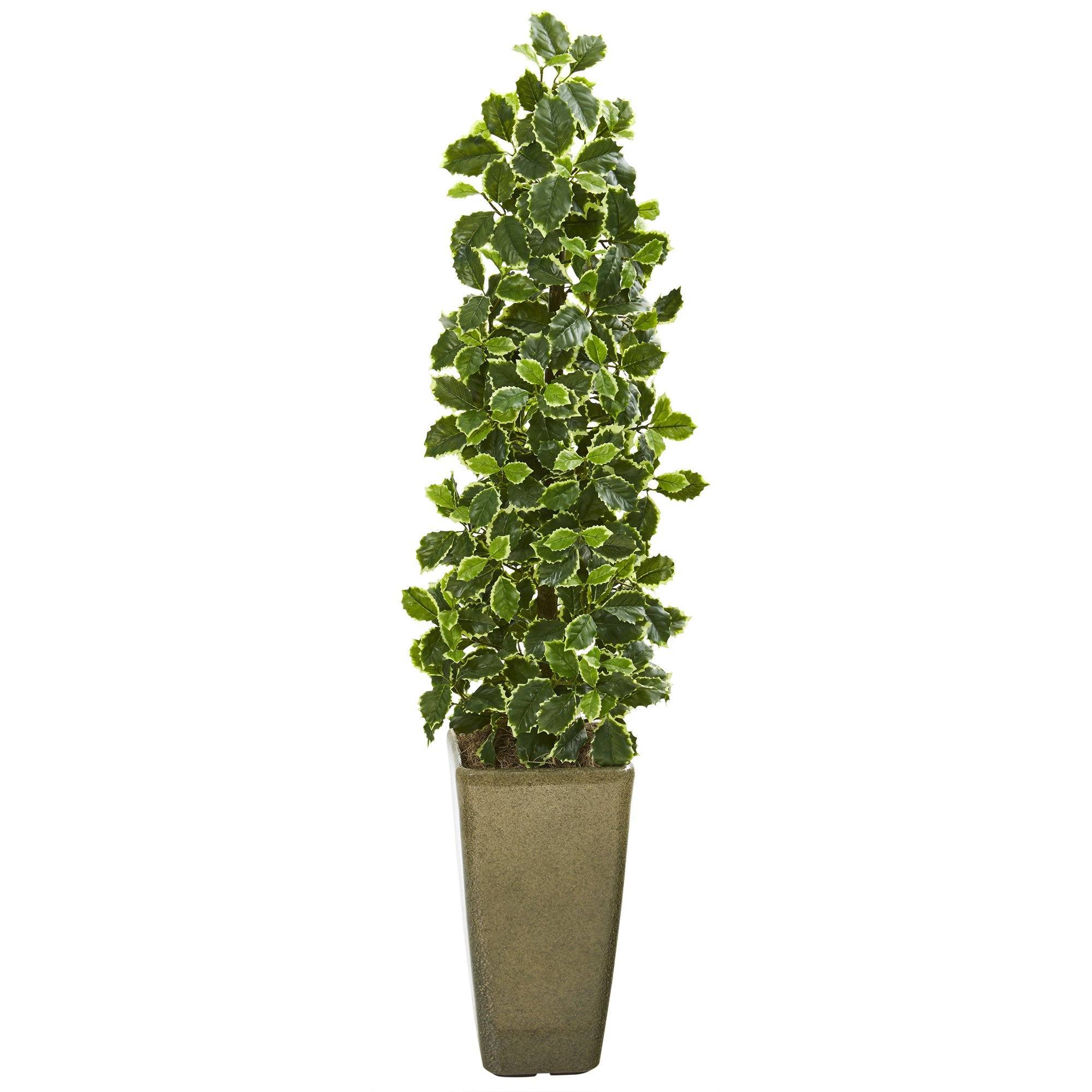 47” Variegated Holly Leaf Artificial Tree in Green Planter (Real Touch ...