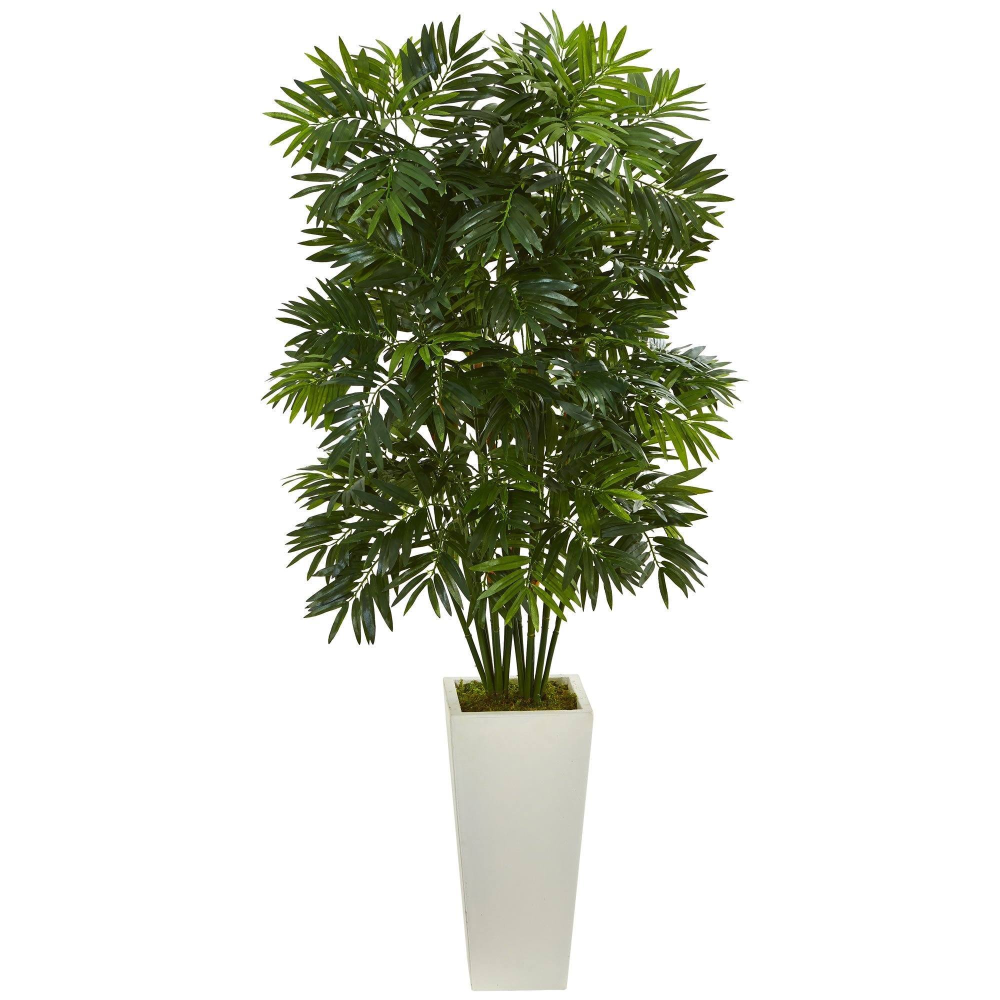 49” Mini Bamboo Palm Artificial Pant in White Tower Planter | Nearly ...