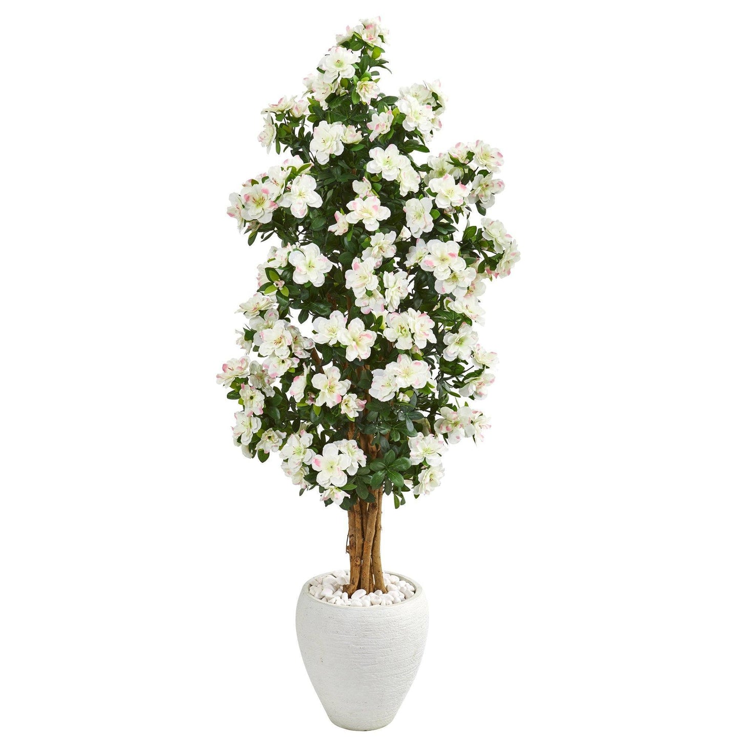 5’ Azalea Artificial Tree in White Planter | Nearly Natural