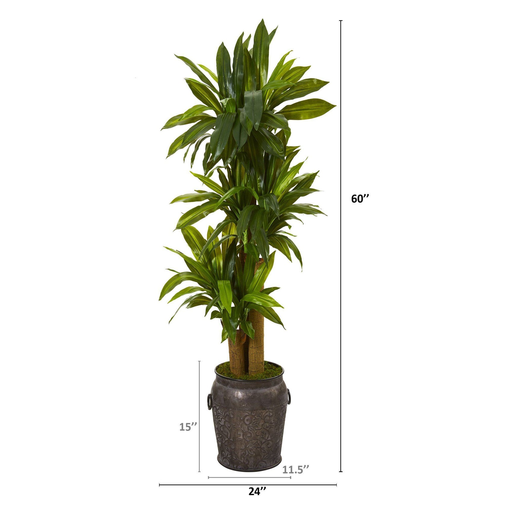 5’ Corn Stalk Dracaena Artificial Plant in Metal Planter (Real Touch ...