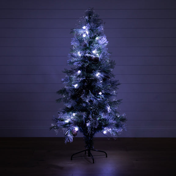 5' Flocked Pre-Lit Fiber Optic Artificial Pinecone & Berries Christmas ...