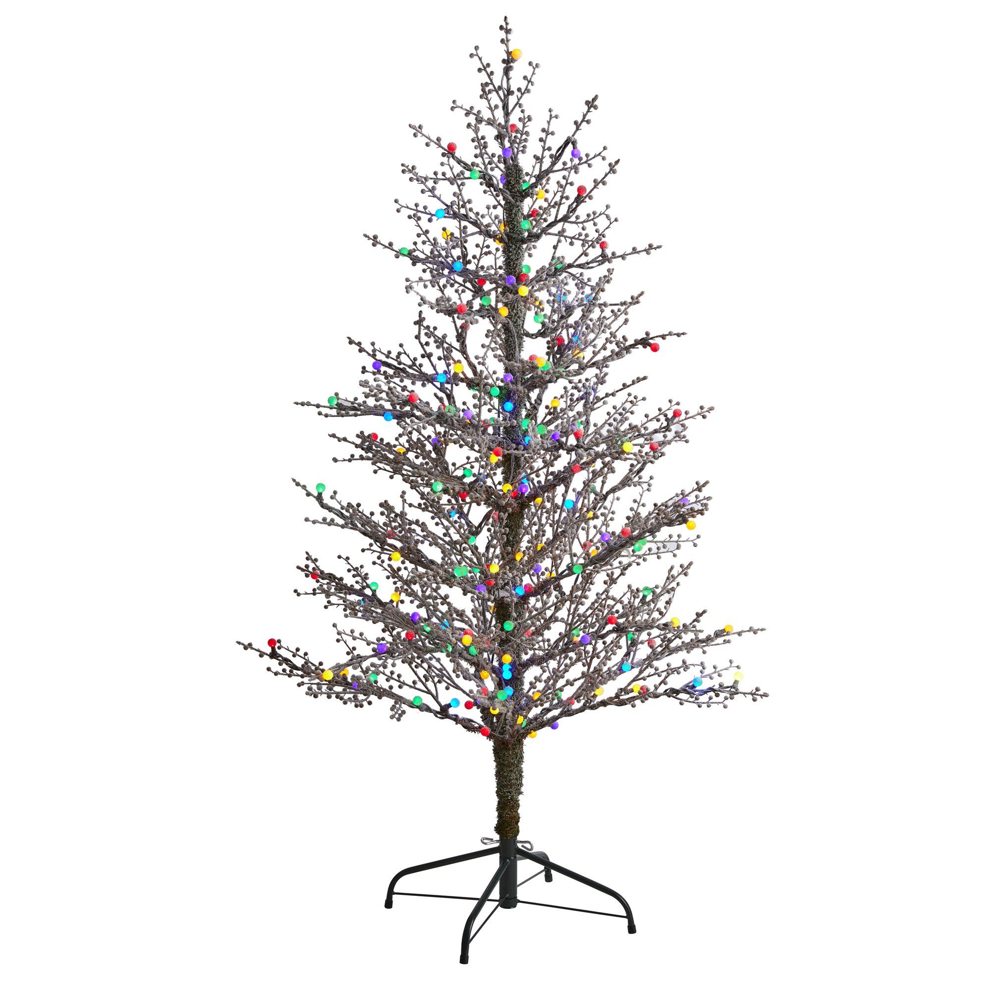 5' Frosted Berry Twig Artificial Christmas Tree with 200 Multicolored ...