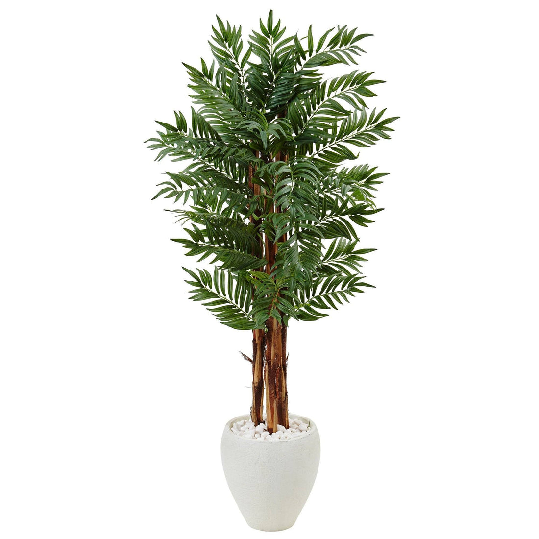 5’ Parlor Palm Tree in White Oval Planter | Nearly Natural