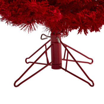 5' Red Flocked Fraser Fir Artificial Christmas Tree with 250 Red Lights ...