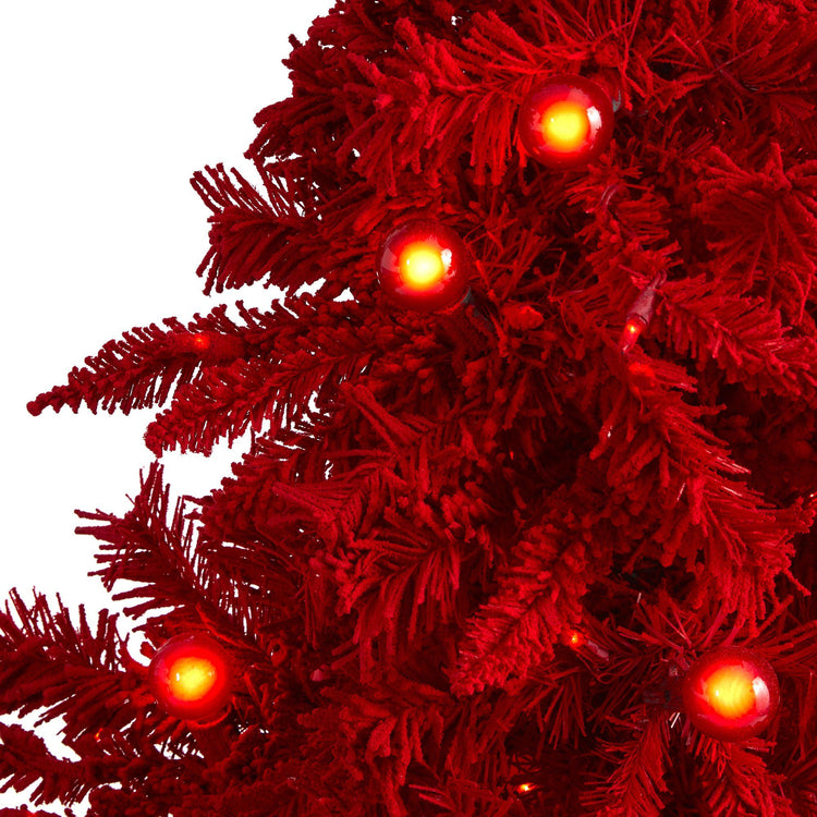 5' Red Flocked Fraser Fir Artificial Christmas Tree with 250 Red Lights ...
