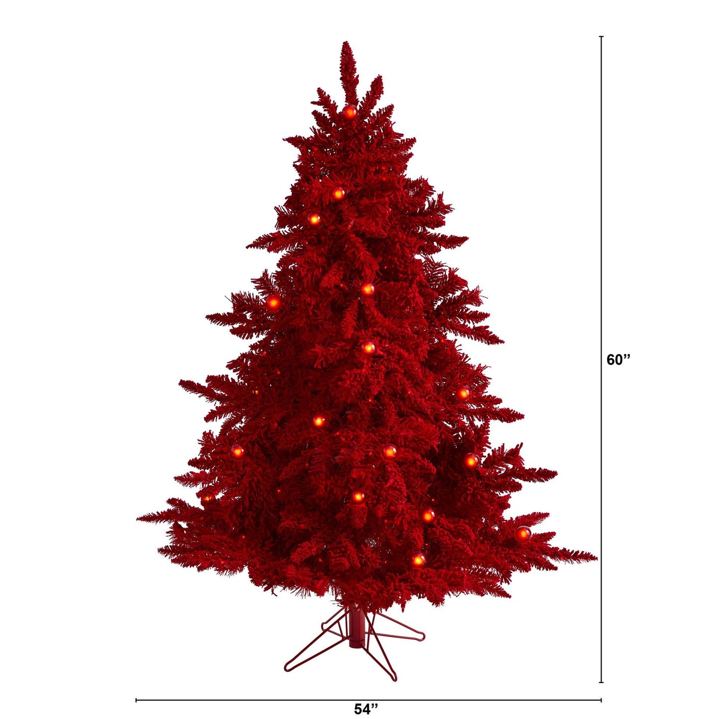 5' Red Flocked Fraser Fir Artificial Christmas Tree with 250 Red Lights ...