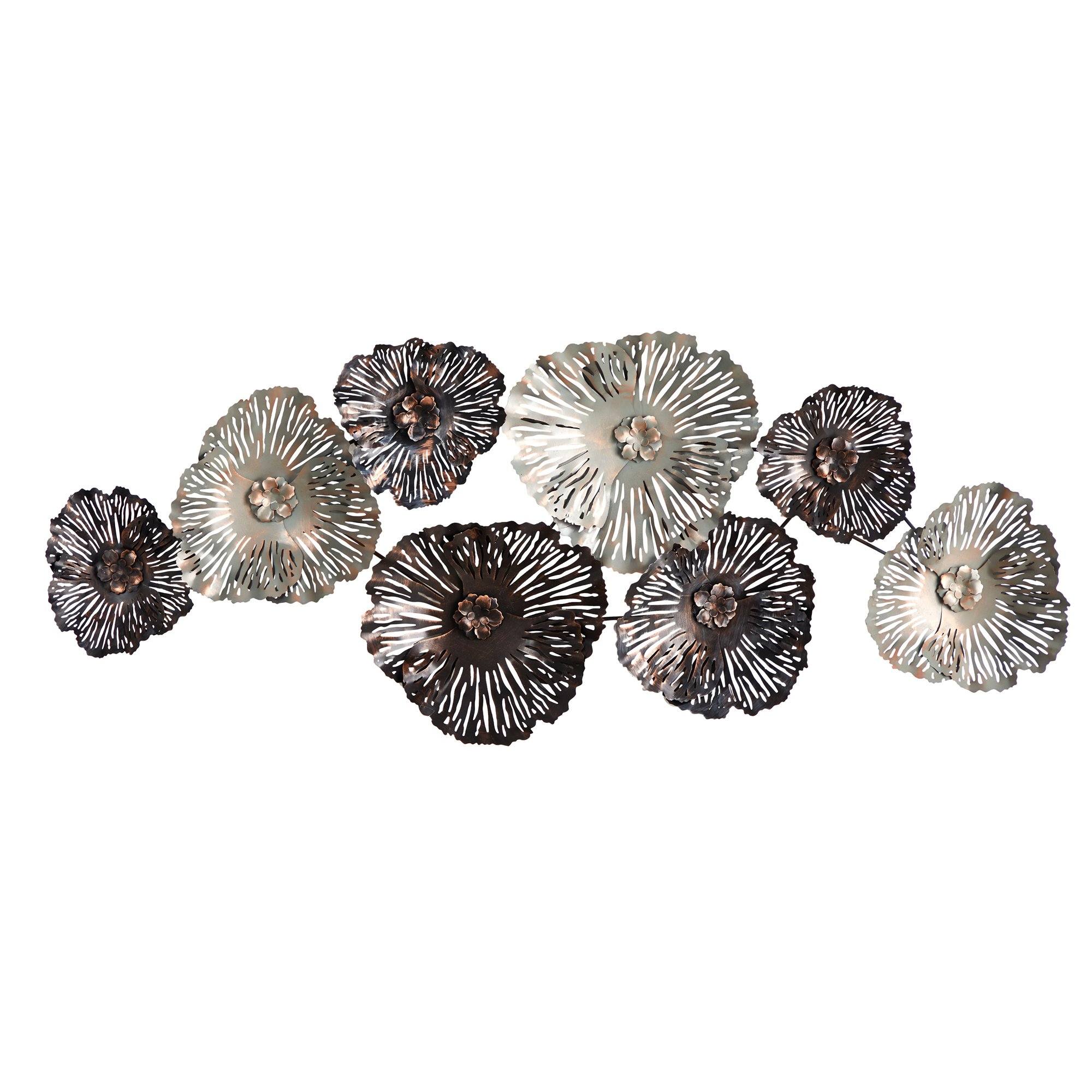 5’ x 2’ Floating Metal Floral Design Metal Wall Art Decor | Nearly Natural