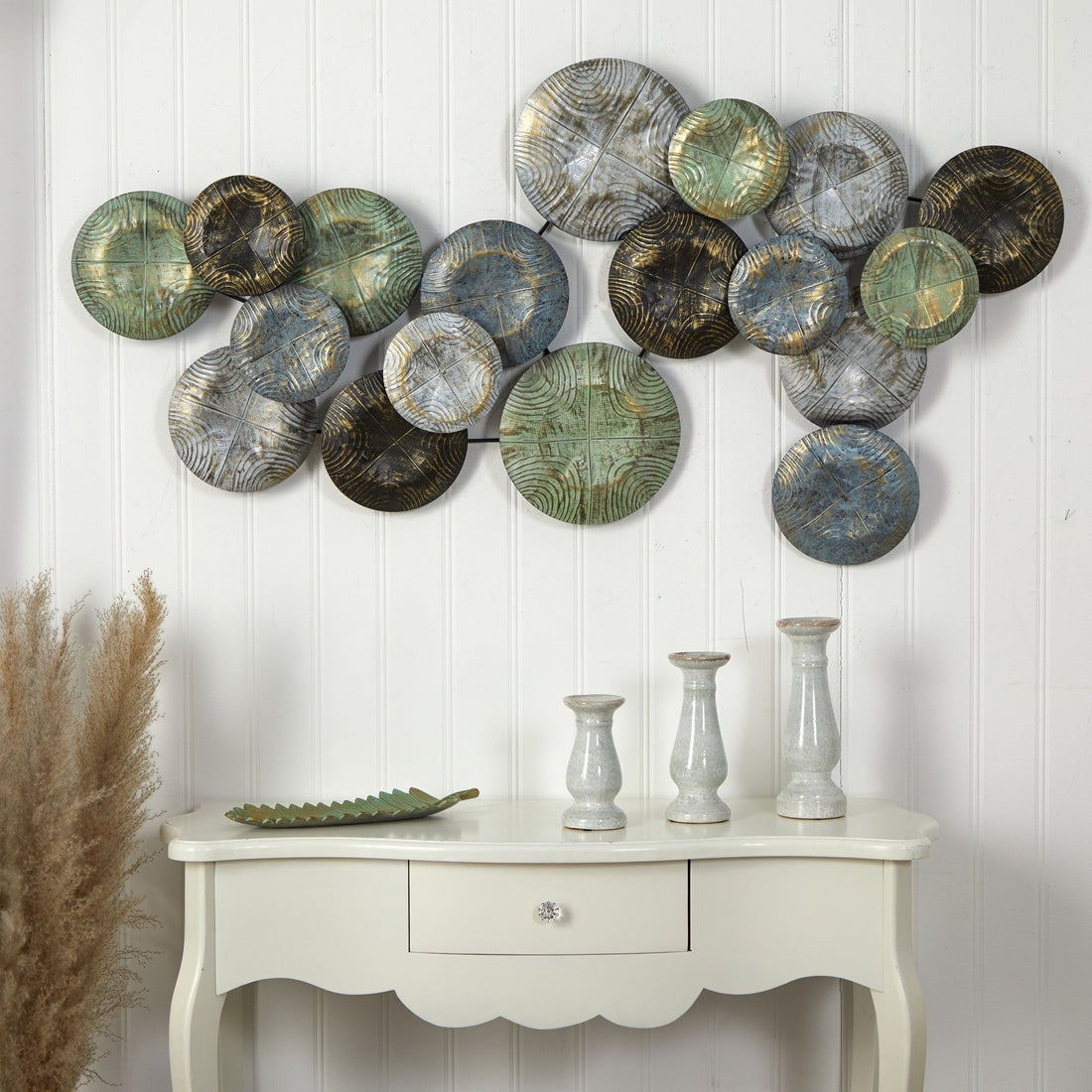 5’ x 2.5’ Embossed Metal Disc Wall Art Decor | Nearly Natural
