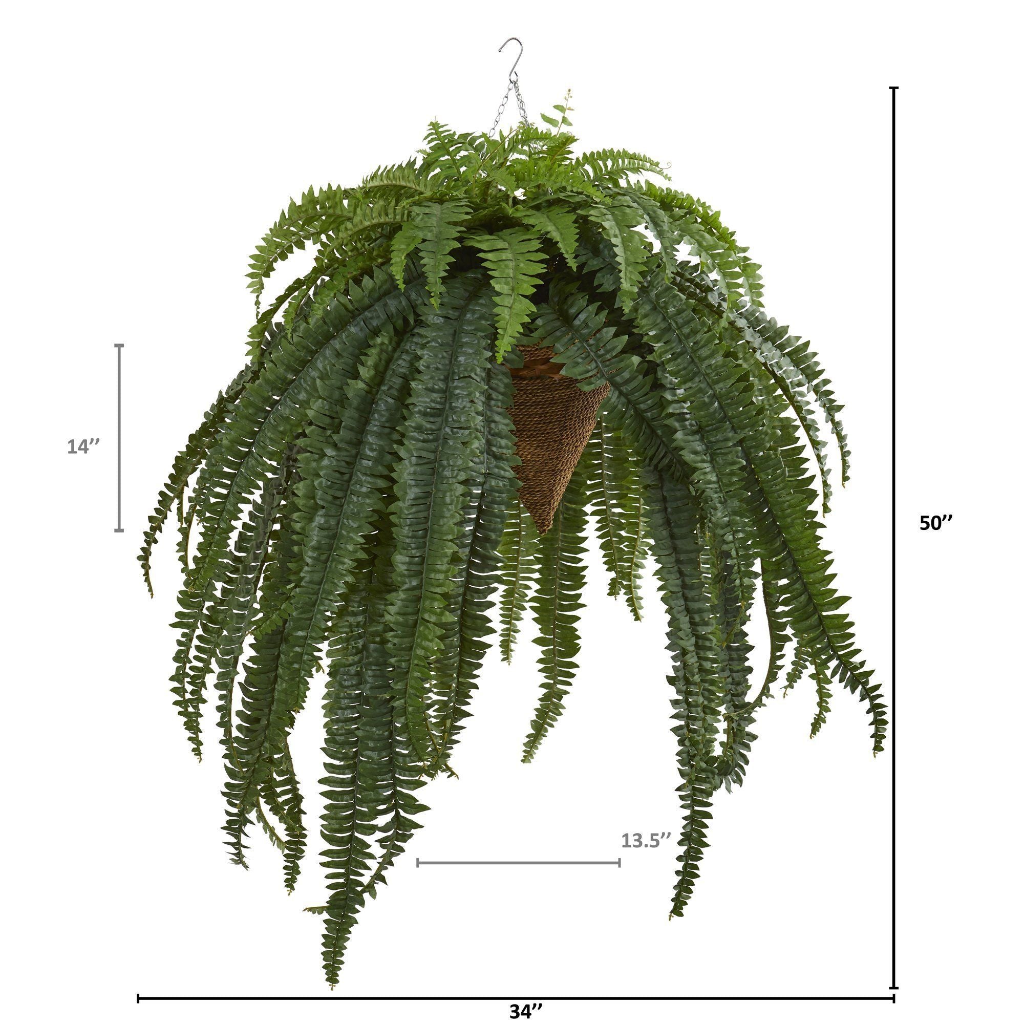 50” Giant Boston Fern Artificial Plant in Hanging Cone | Nearly Natural