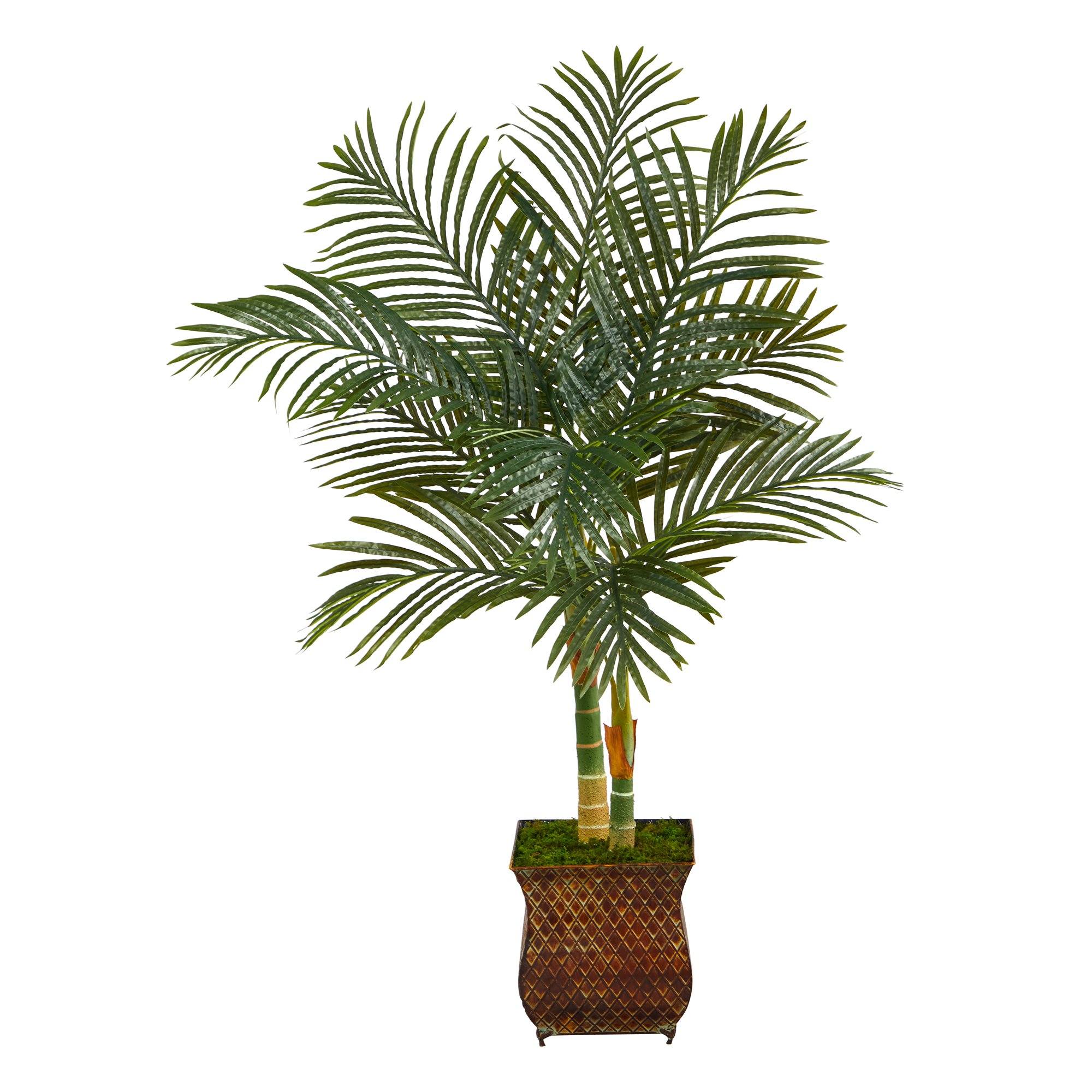 50” Golden Cane Artificial Palm Tree in Metal Planter | Nearly Natural