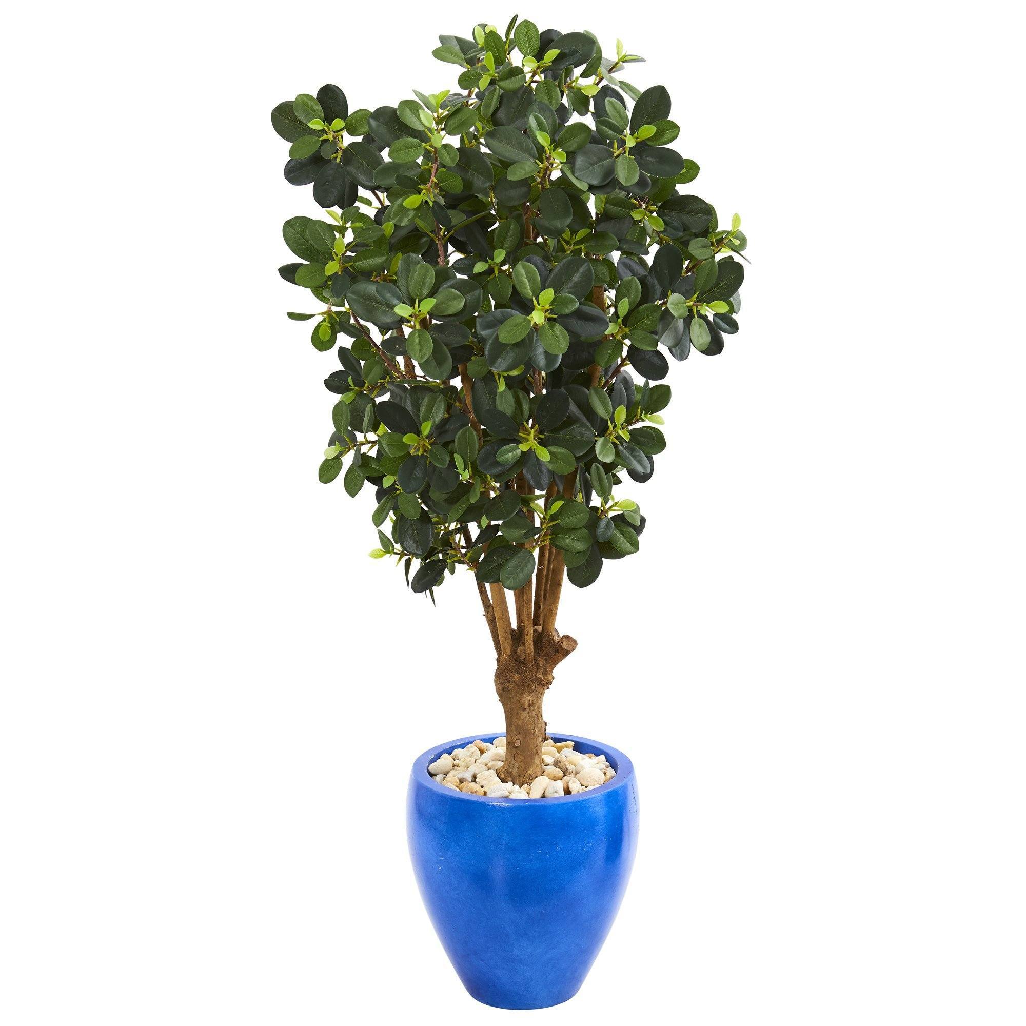 50” Panda Ficus Artificial Tree in Blue Planter | Nearly Natural