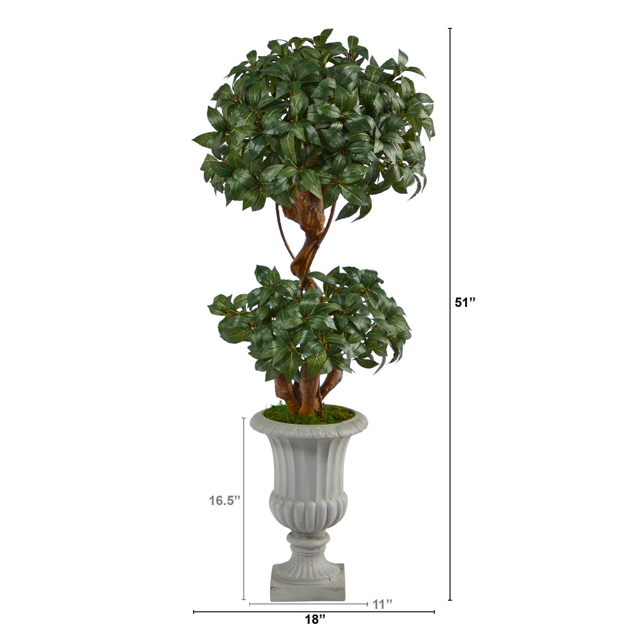 51” Sweet Bay Double Ball Topiary Artificial Tree in Decorative Urn ...