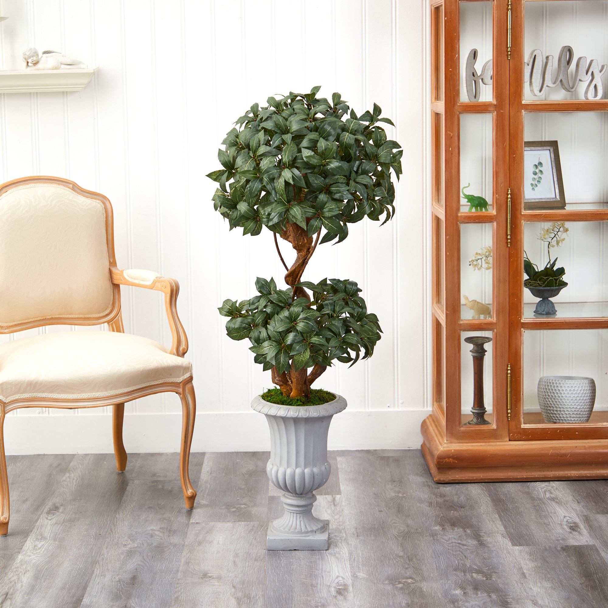 51” Sweet Bay Double Ball Topiary Artificial Tree in Decorative Urn ...