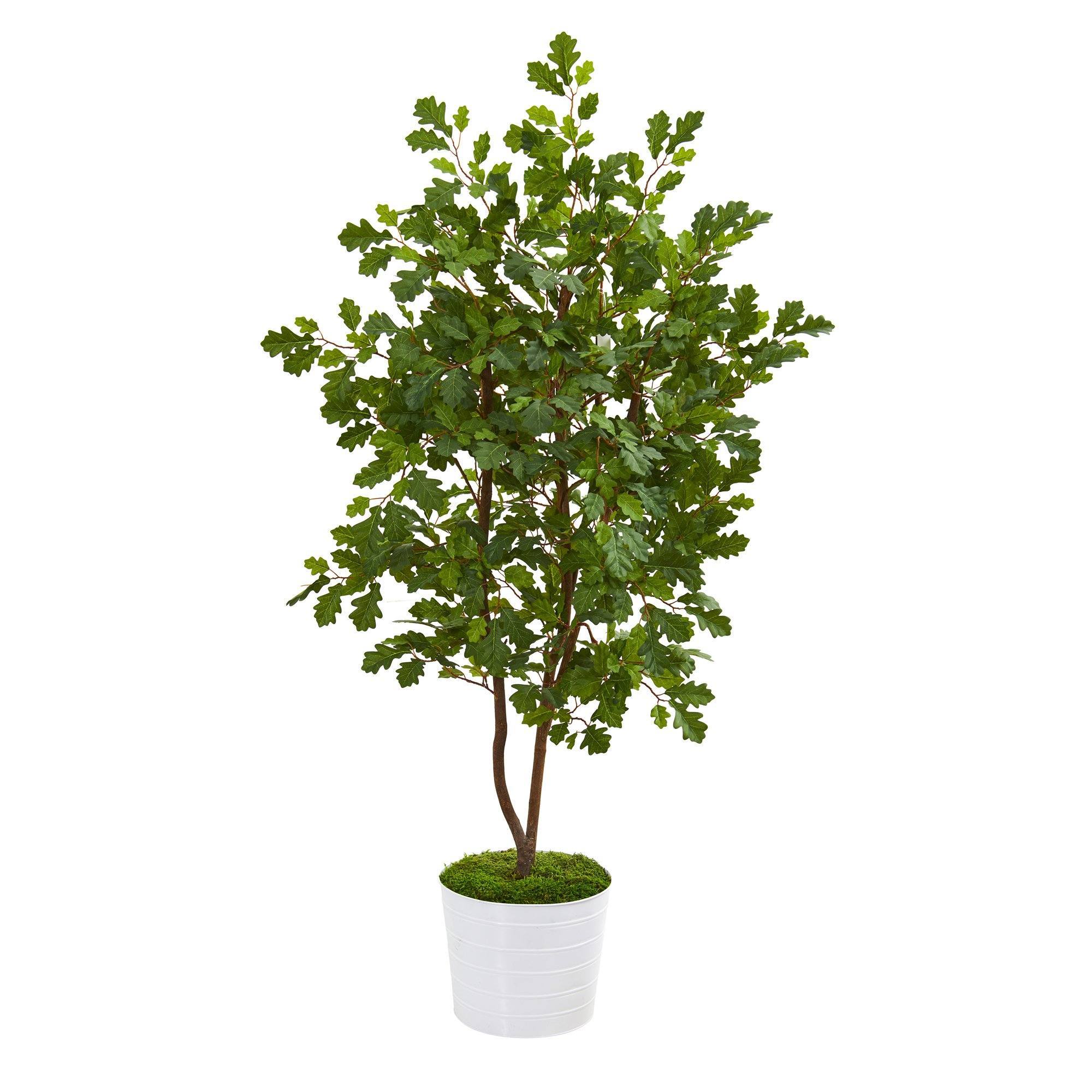 52” Oak Artificial Tree in White Tin Planter | Nearly Natural