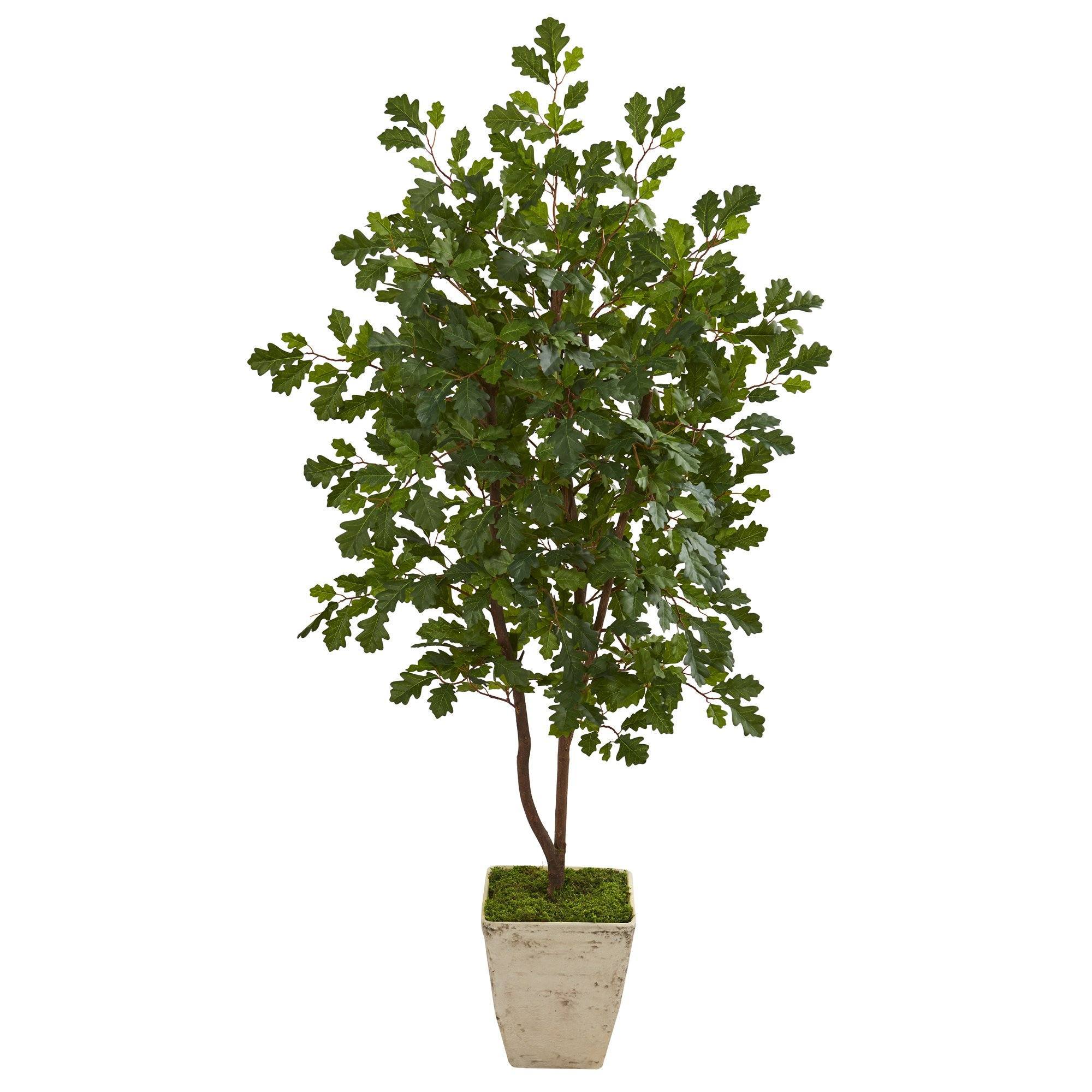 53” Oak Artificial Tree in Country White Planter | Nearly Natural