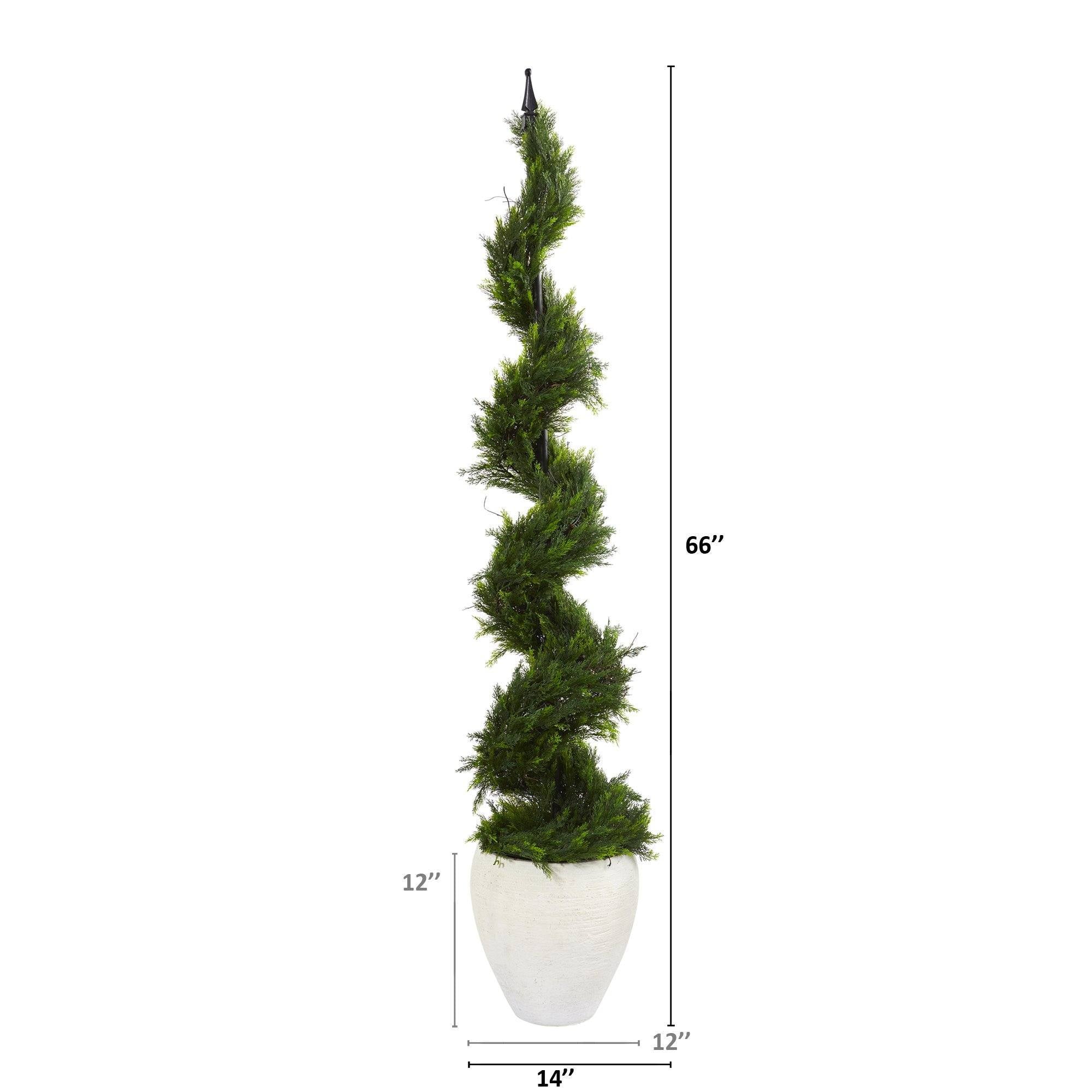 5.5’ Cypress Artificial Spiral Tree in White Planter | Nearly Natural