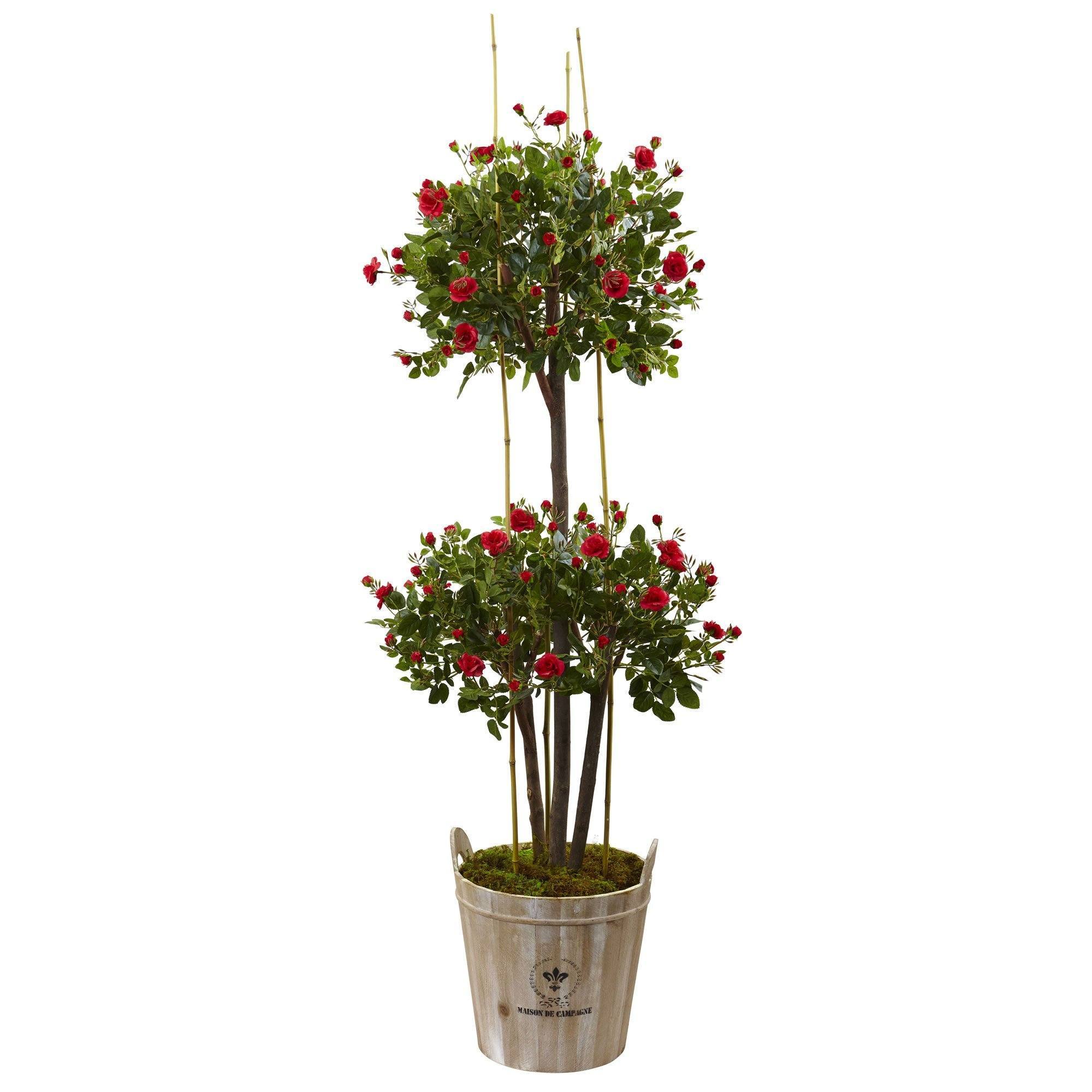 5.5’ Rose Topiary Tree with Farmhouse Planter | Nearly Natural