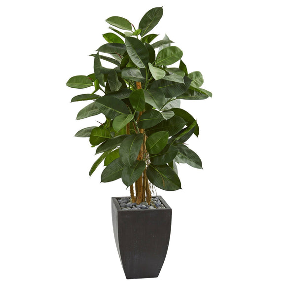 56” Artificial Rubber Tree in Black Planter | Nearly Natural