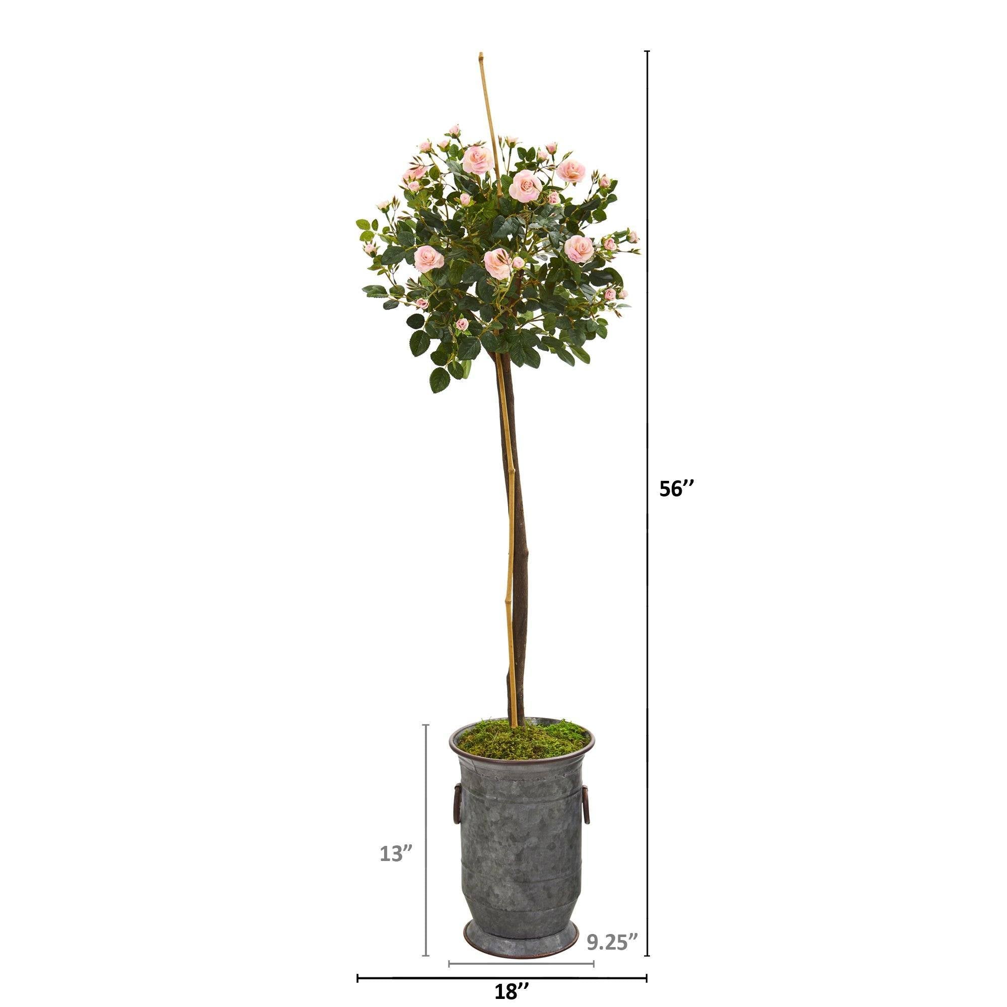 56” Rose Topiary Artificial Tree in Vintage Metal Planter | Nearly Natural