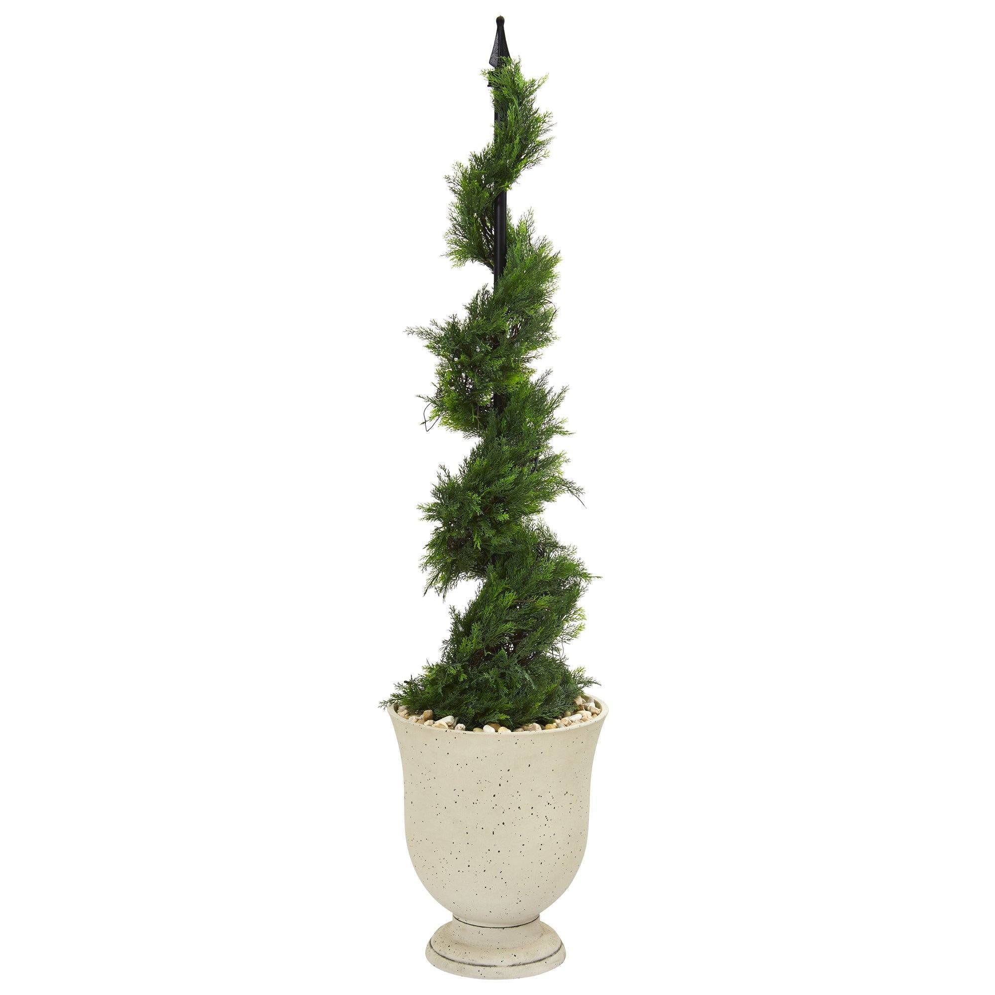 58” Cypress Artificial Spiral Topiary Tree in Decorative Urn | Nearly ...