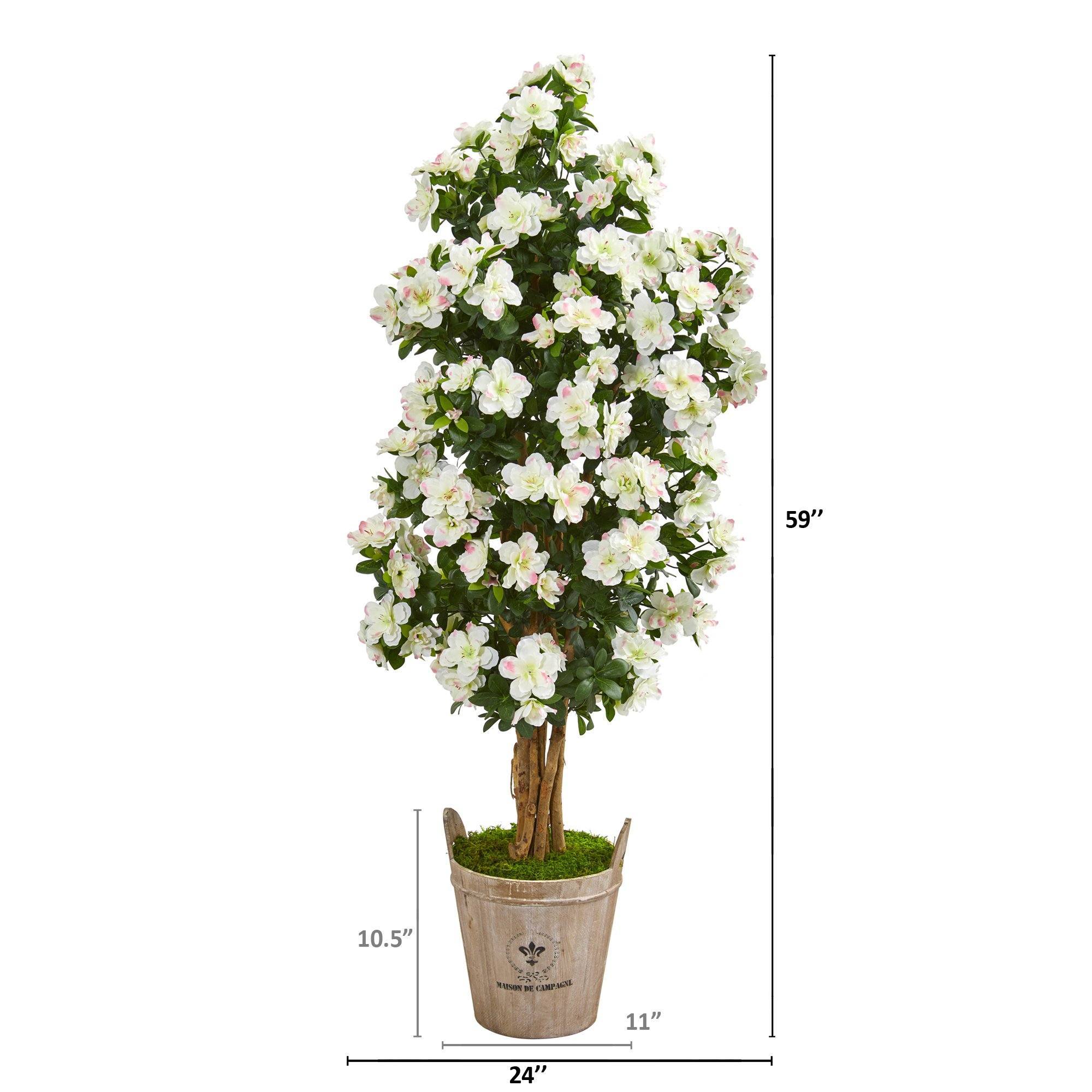 59” Azalea Artificial Tree in Farmhouse Planter | Nearly Natural