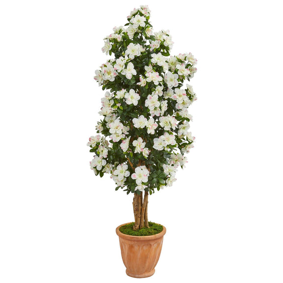 59” Azalea Artificial Tree in Terra Cotta Planter | Nearly Natural