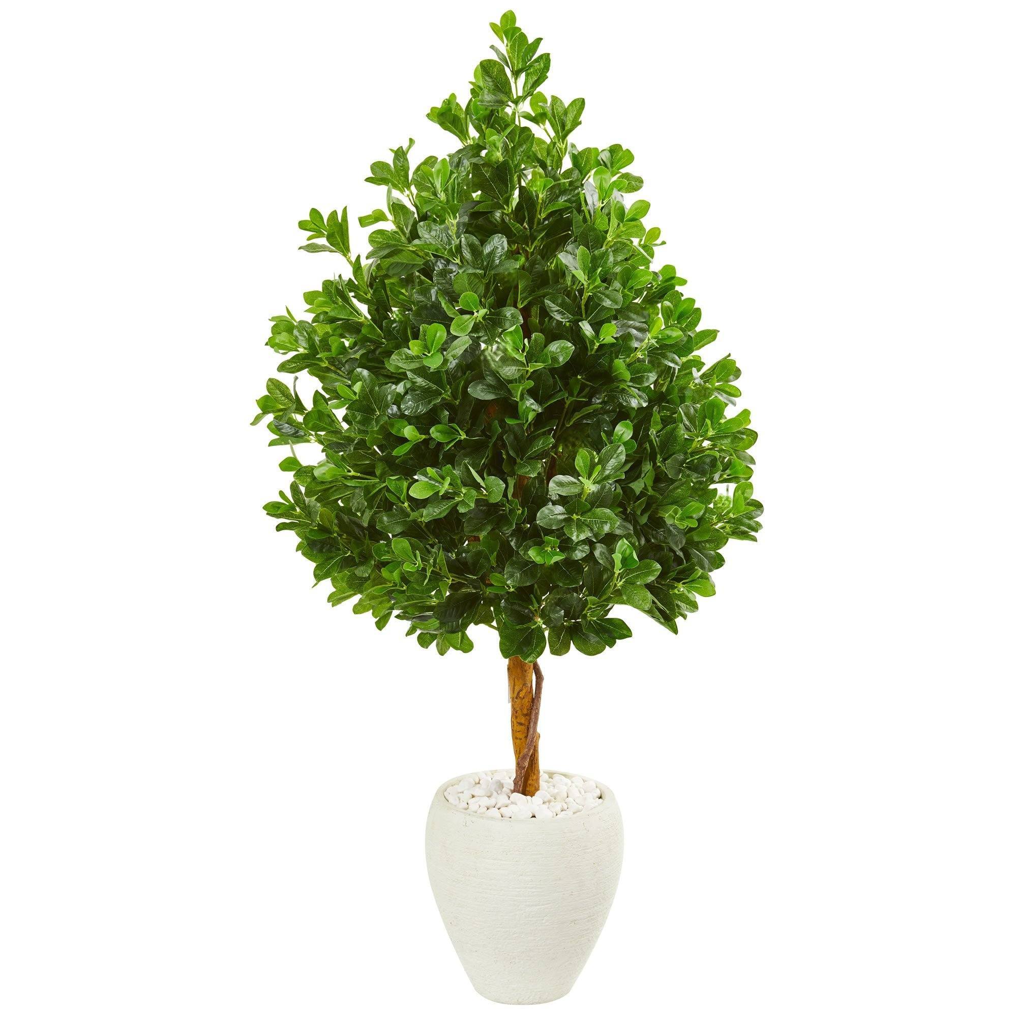 59” Evergreen Artificial Tree in White Planter | Nearly Natural
