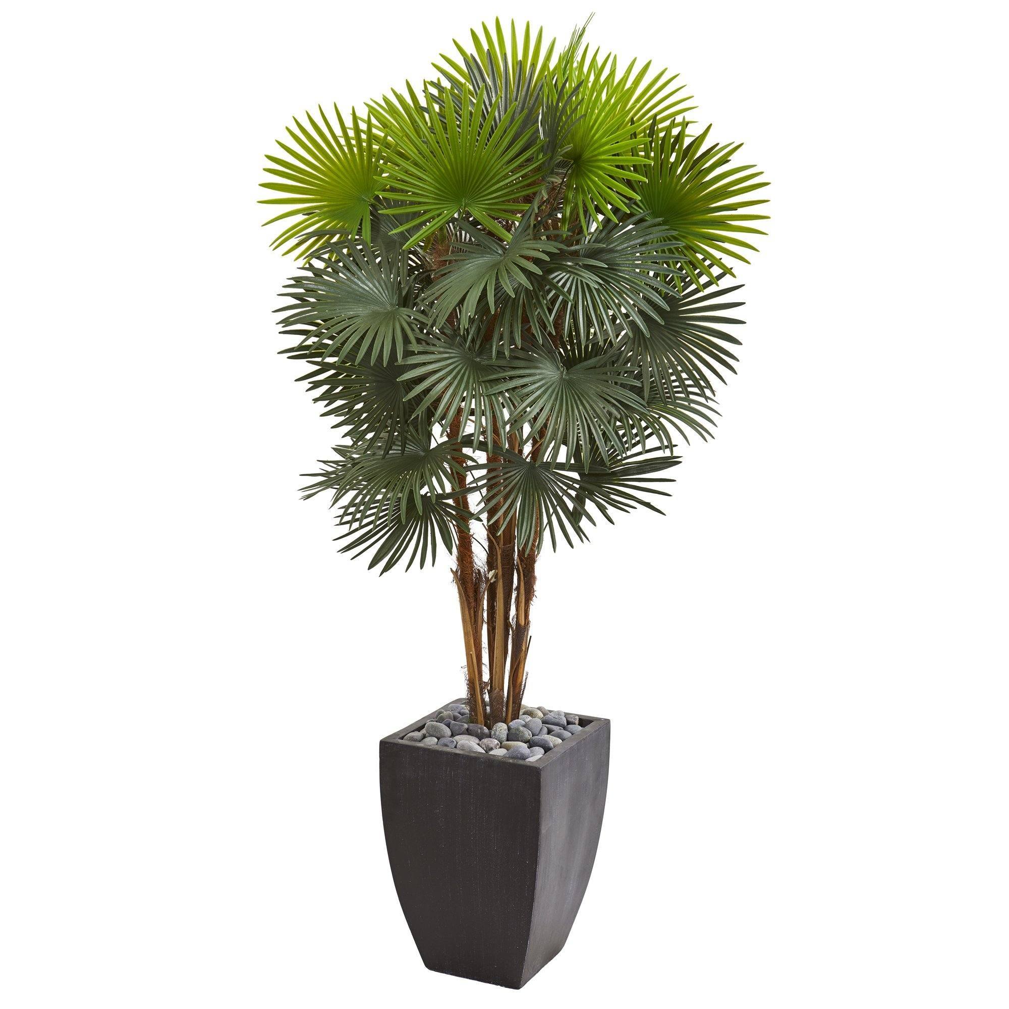 59” Fan Palm Artificial Tree in Black Planter | Nearly Natural
