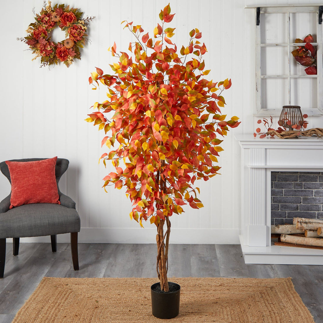 6’ Autumn Ficus Artificial Fall Tree | Nearly Natural