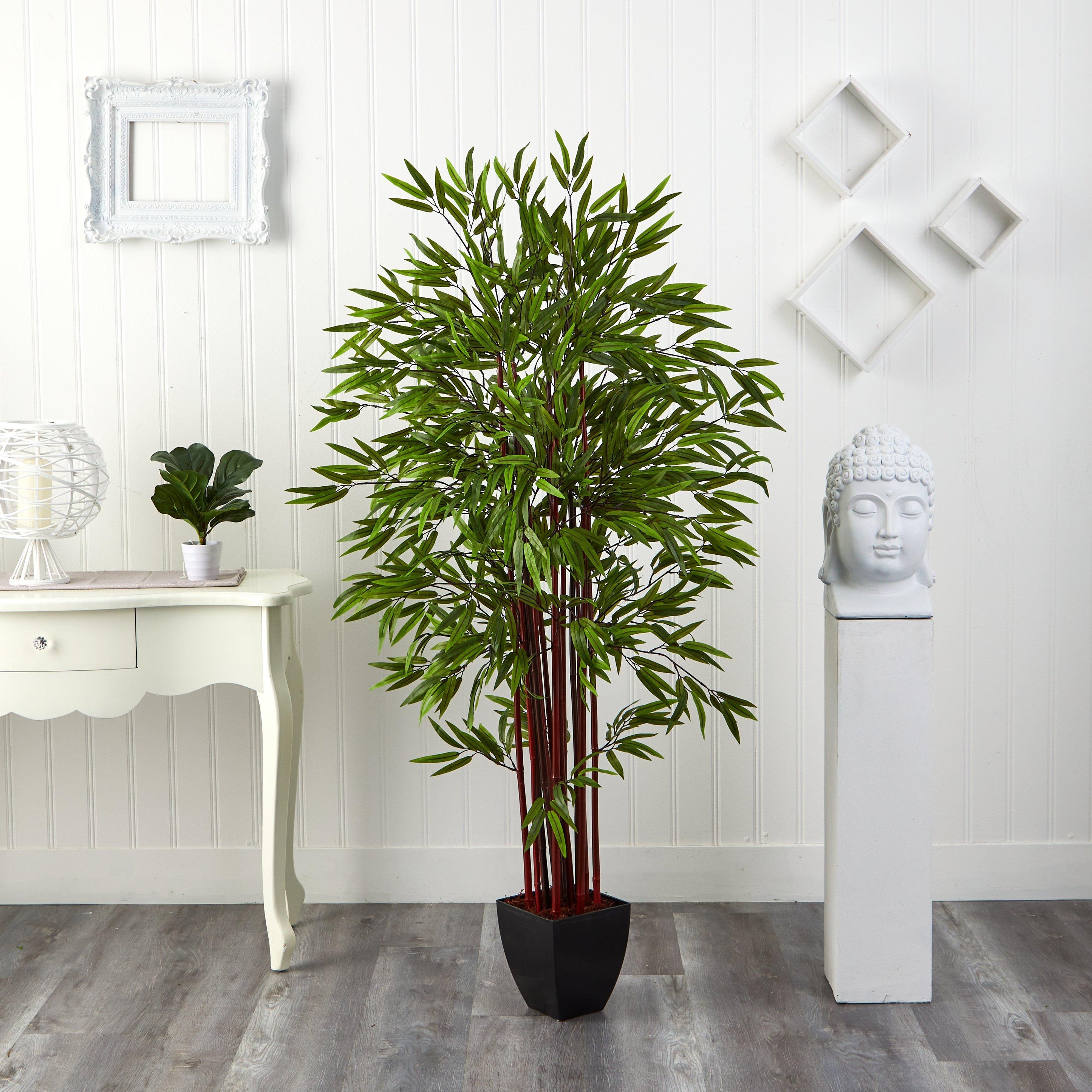 6’ Bamboo Silk Tree w/Planter | Nearly Natural