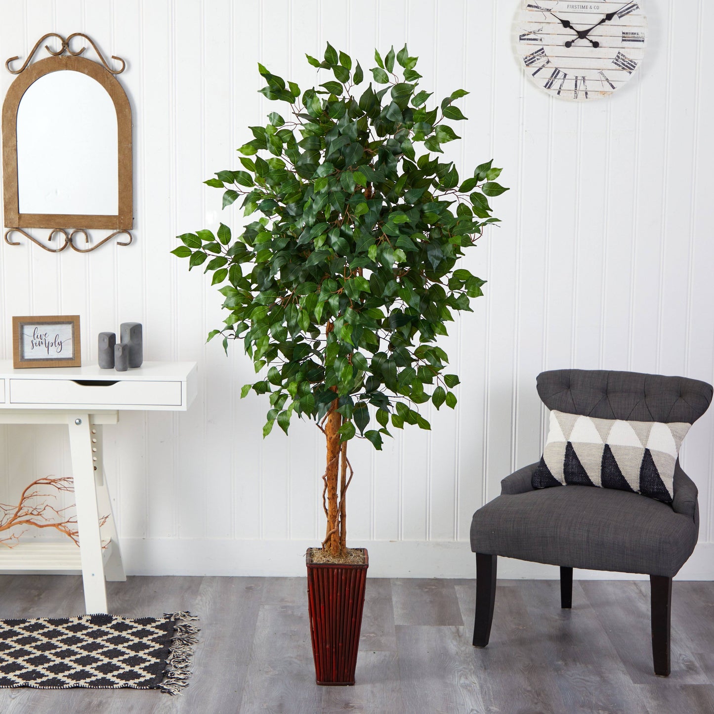6' Ficus Tree w/Bamboo Planter | Nearly Natural