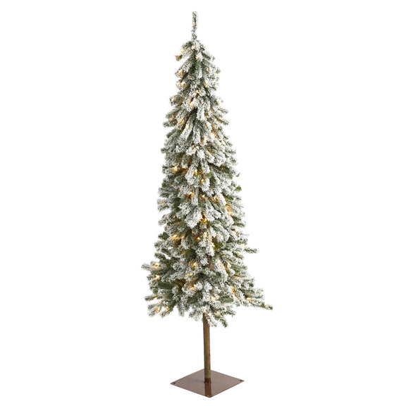 6’ Flocked Alpine Christmas Artificial Tree with 200 Lights and 580 ...