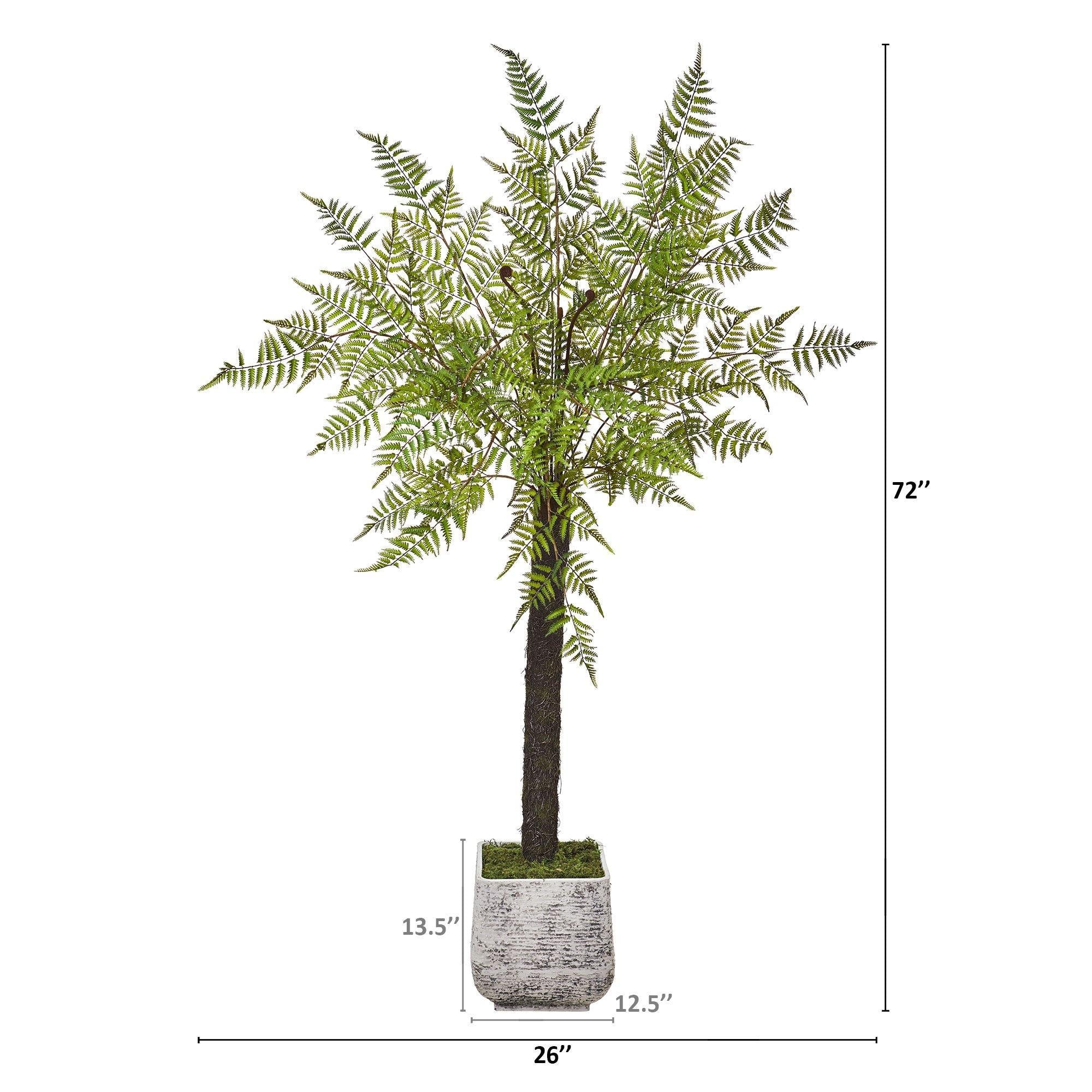 6’ Forest Fern Artificial Tree in White Planter | Nearly Natural