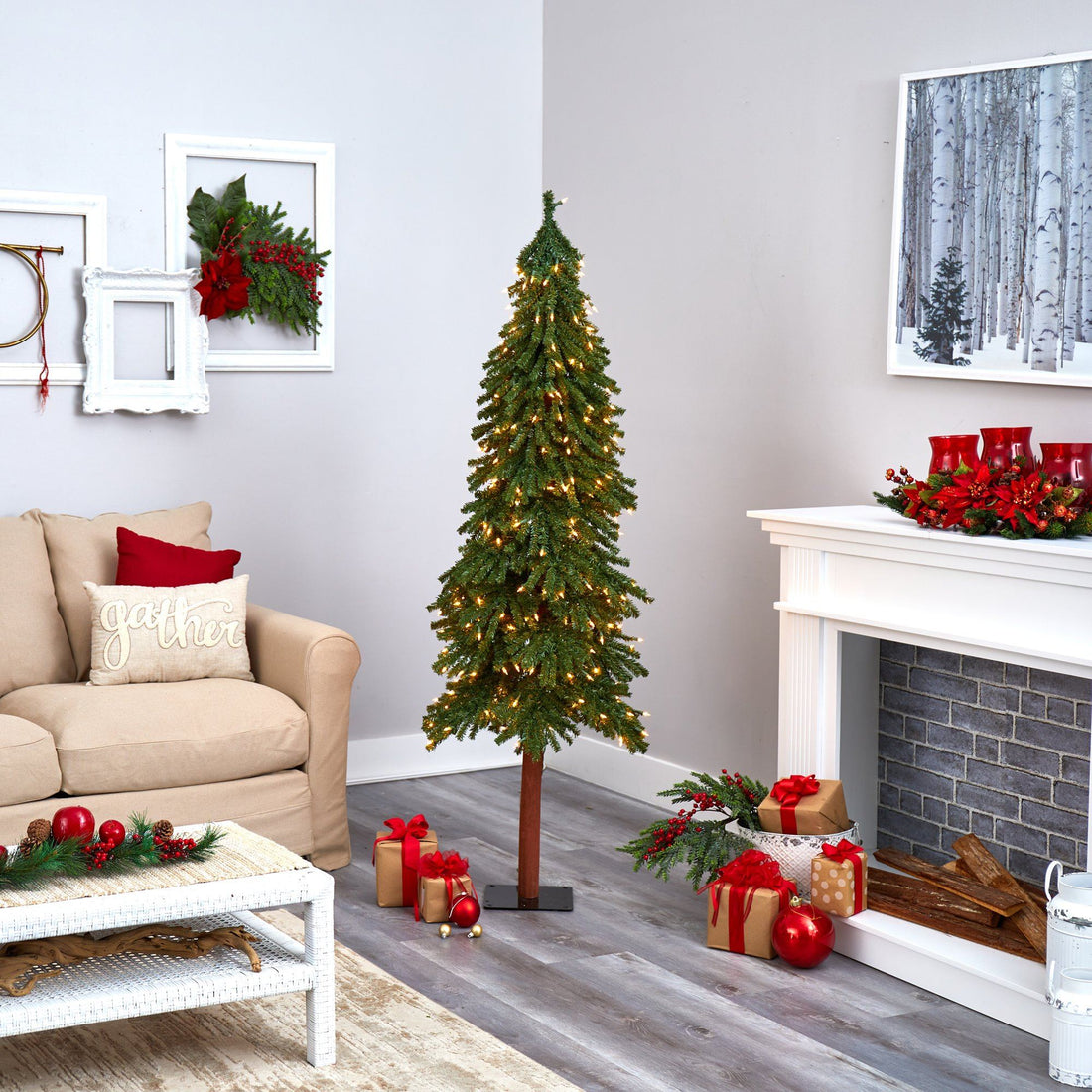 6’ Grand Alpine Artificial Christmas Tree with 300 Clear Lights and 601 ...