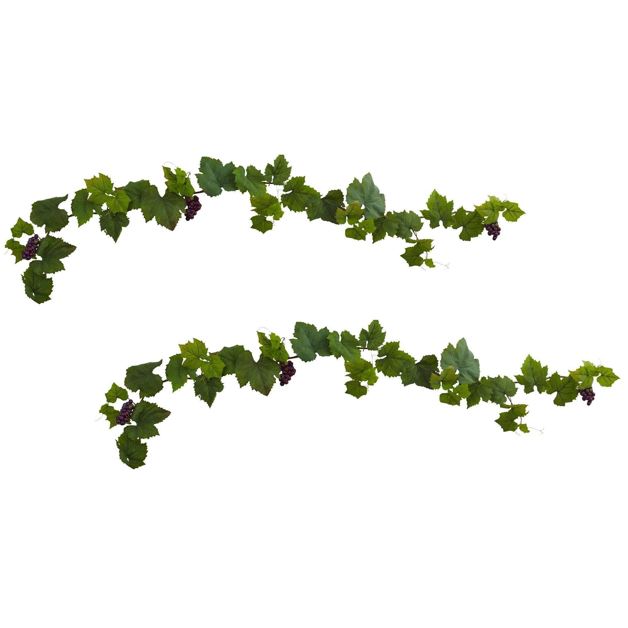 6’ Grape Leaf Deluxe Garland w/Grapes (Set of 2) | Nearly Natural