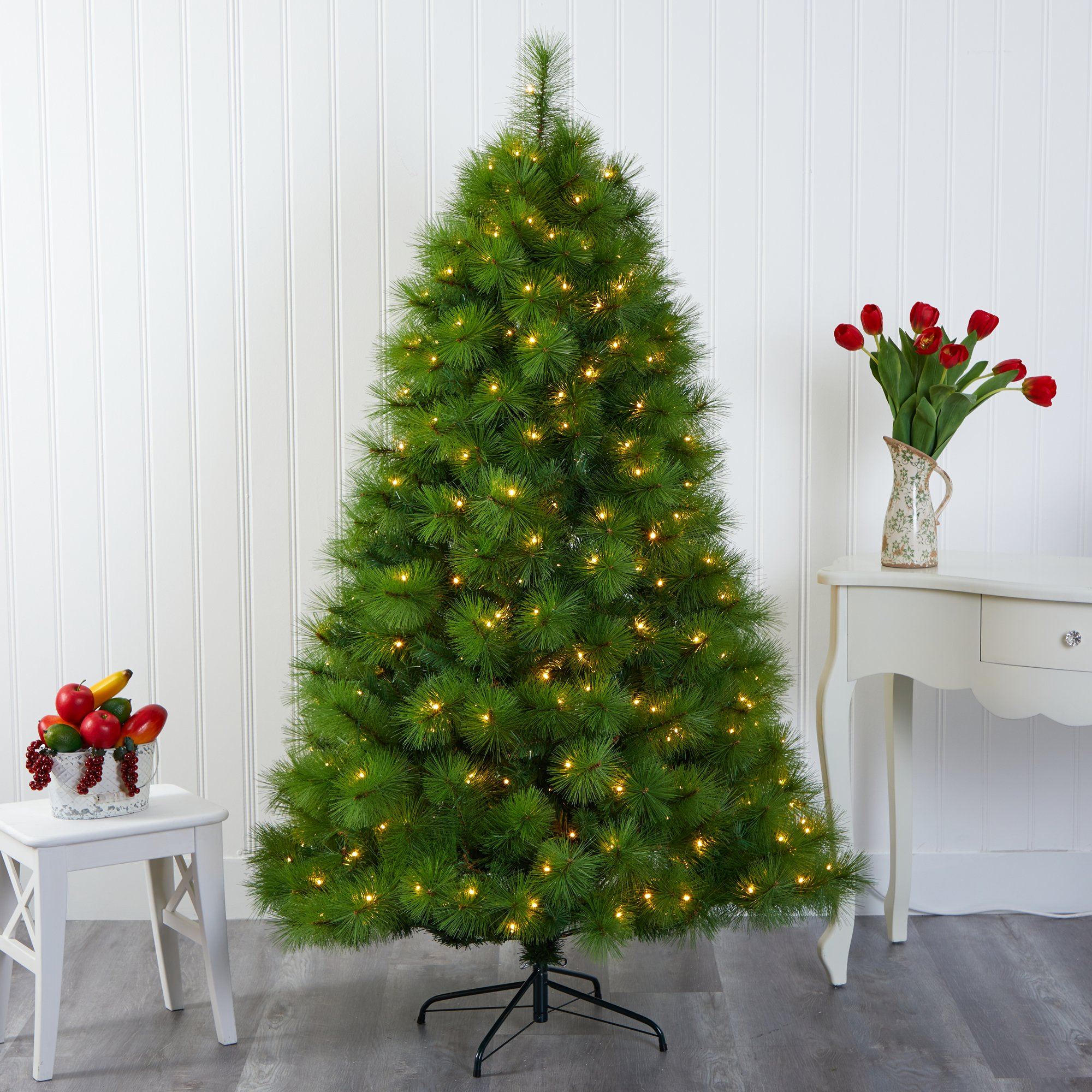 6 Green Scotch Pine Artificial Christmas Tree with 300 Clear LED Lights Nearly Natural