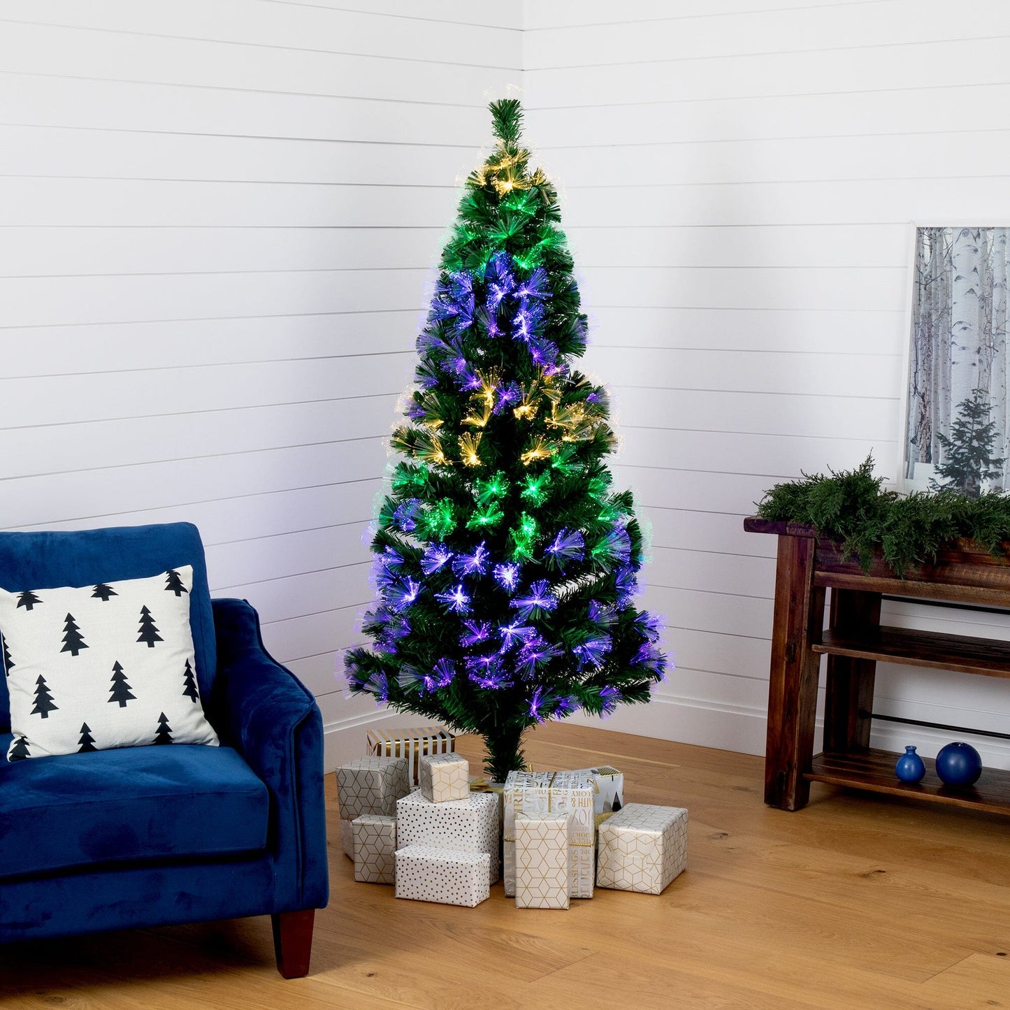 6' Pre-Lit Fiber Optic Artificial Christmas Tree with 220 Colorful LED ...