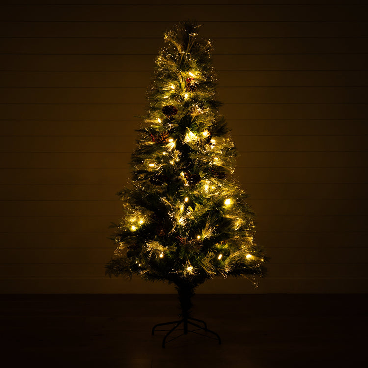 6' Pre-Lit Fiber Optic Artificial Pinecone & Berries Christmas Tree ...