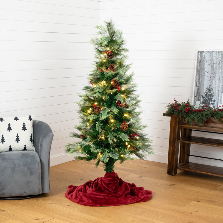 6' Pre-Lit Fiber Optic Artificial Pinecone & Berries Christmas Tree ...