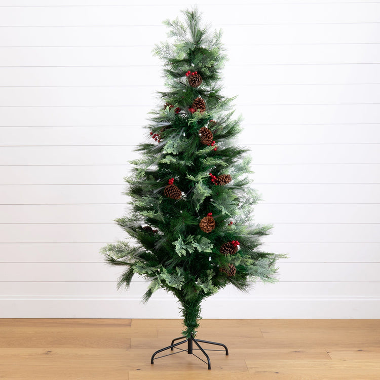 6' Pre-Lit Fiber Optic Artificial Pinecone & Berries Christmas Tree ...