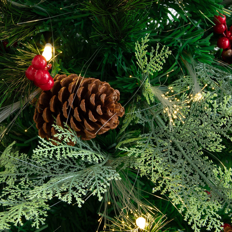 6' Pre-Lit Fiber Optic Artificial Pinecone & Berries Christmas Tree ...