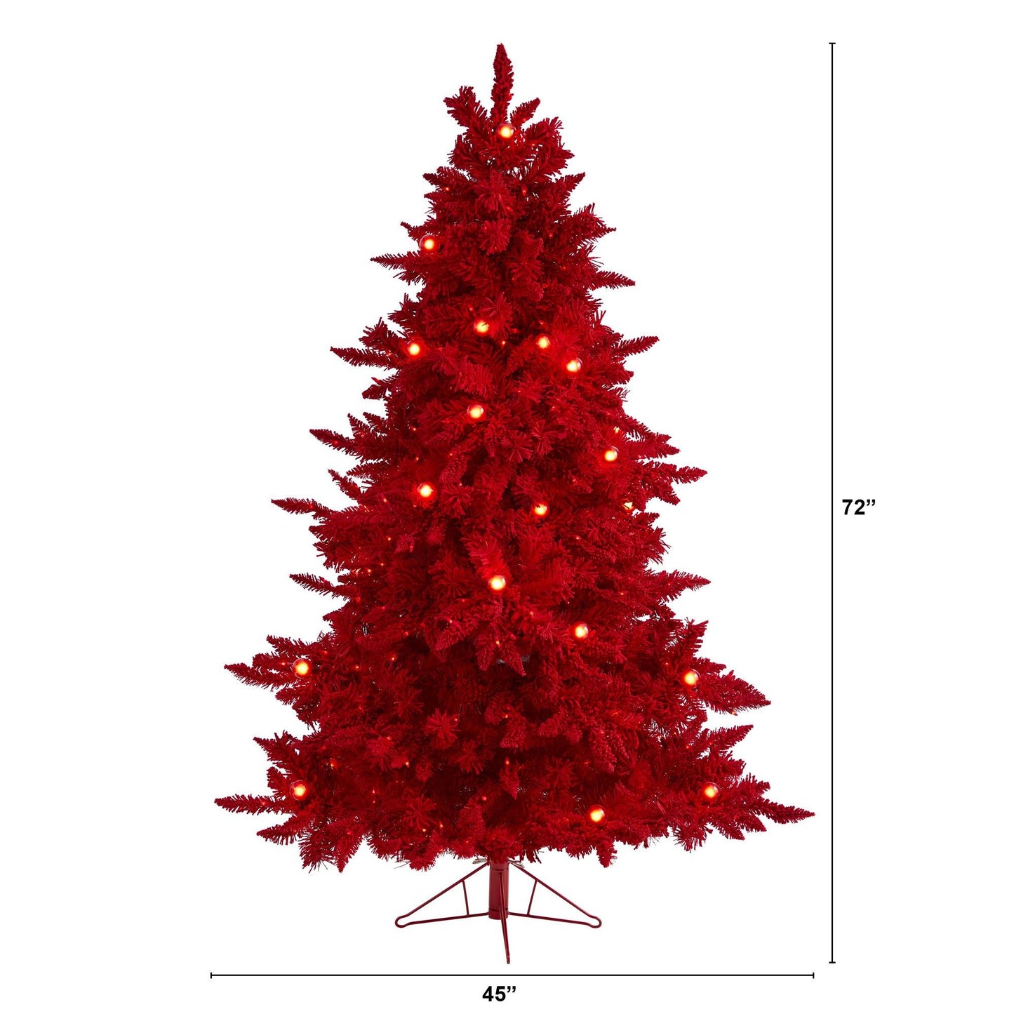 6' Red Flocked Fraser Fir Artificial Christmas Tree with 350 Red Lights ...