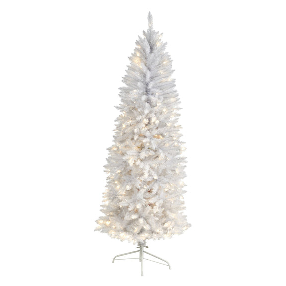 6’ Slim White Artificial Christmas Tree with 250 Warm White LED Lights ...
