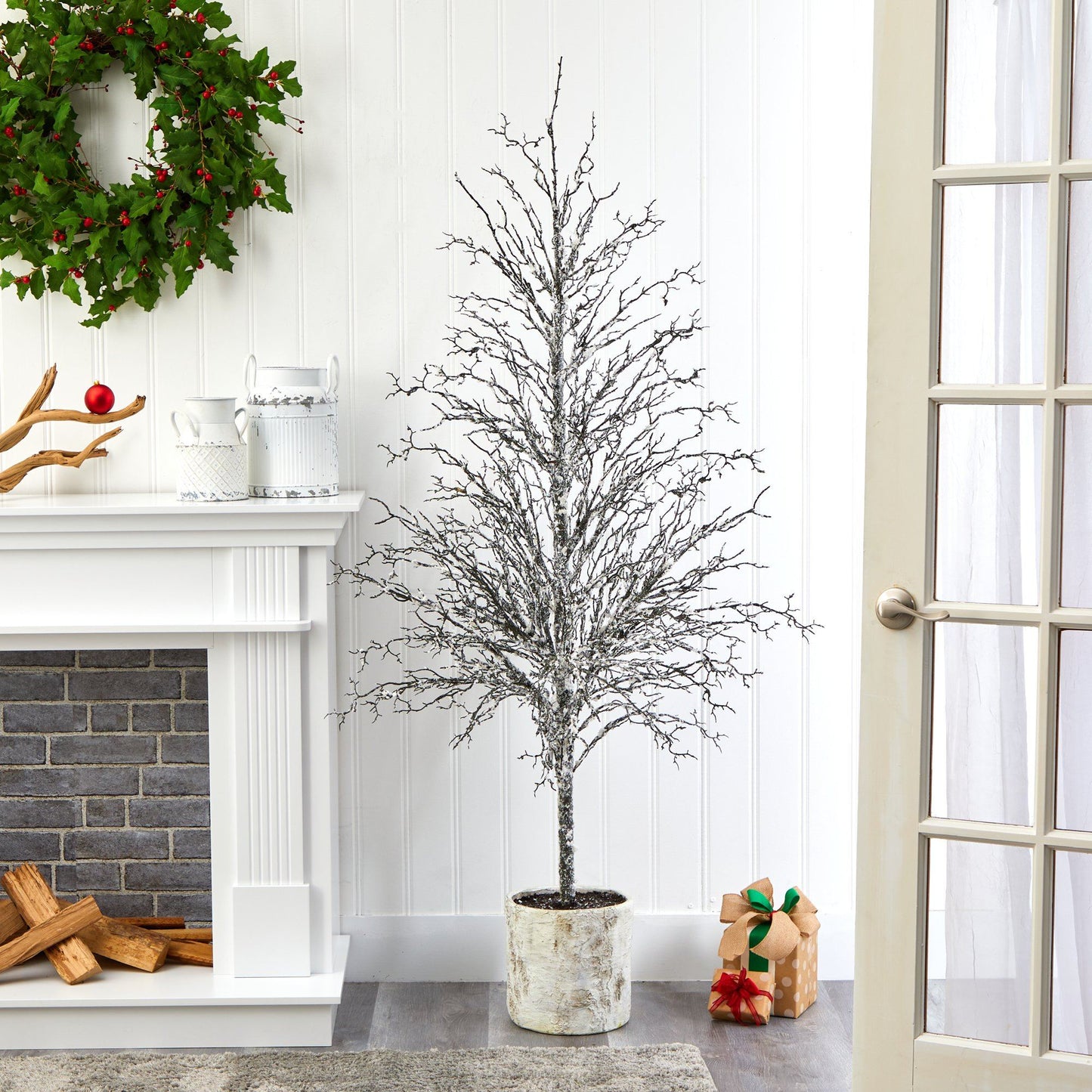 6’ Snowed Twig Artificial Tree in Decorative Planter | Nearly Natural