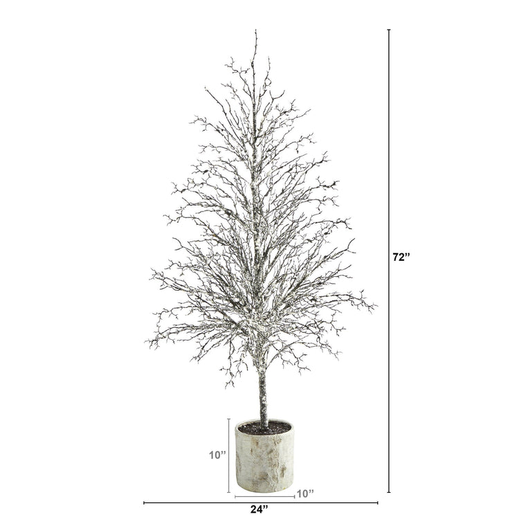 6’ Snowed Twig Artificial Tree in Decorative Planter | Nearly Natural