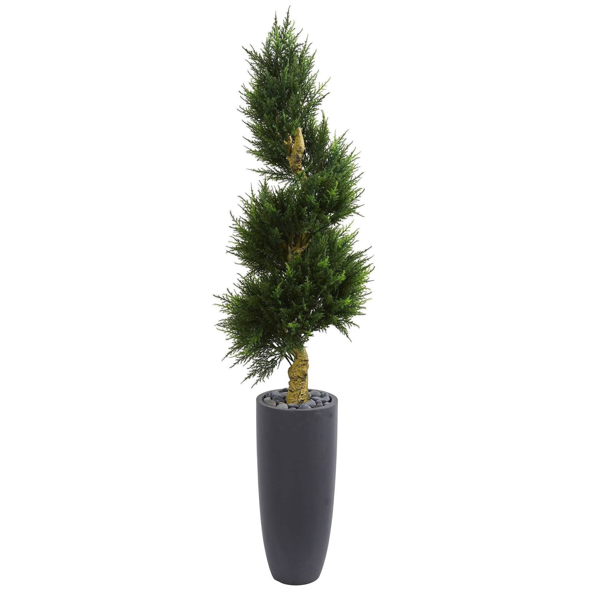 6’ Spiral Cypress Artificial Tree in Cylinder Planter UV Resistant ...