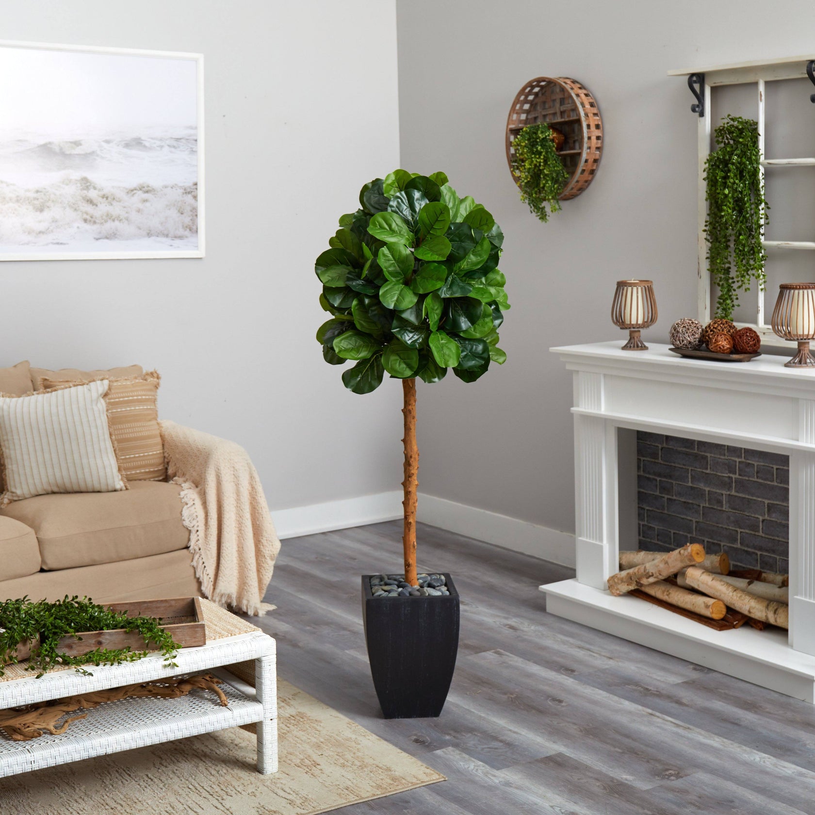 64” Fiddle Leaf Artificial Tree in Black Planter (Real Touch) | Nearly ...