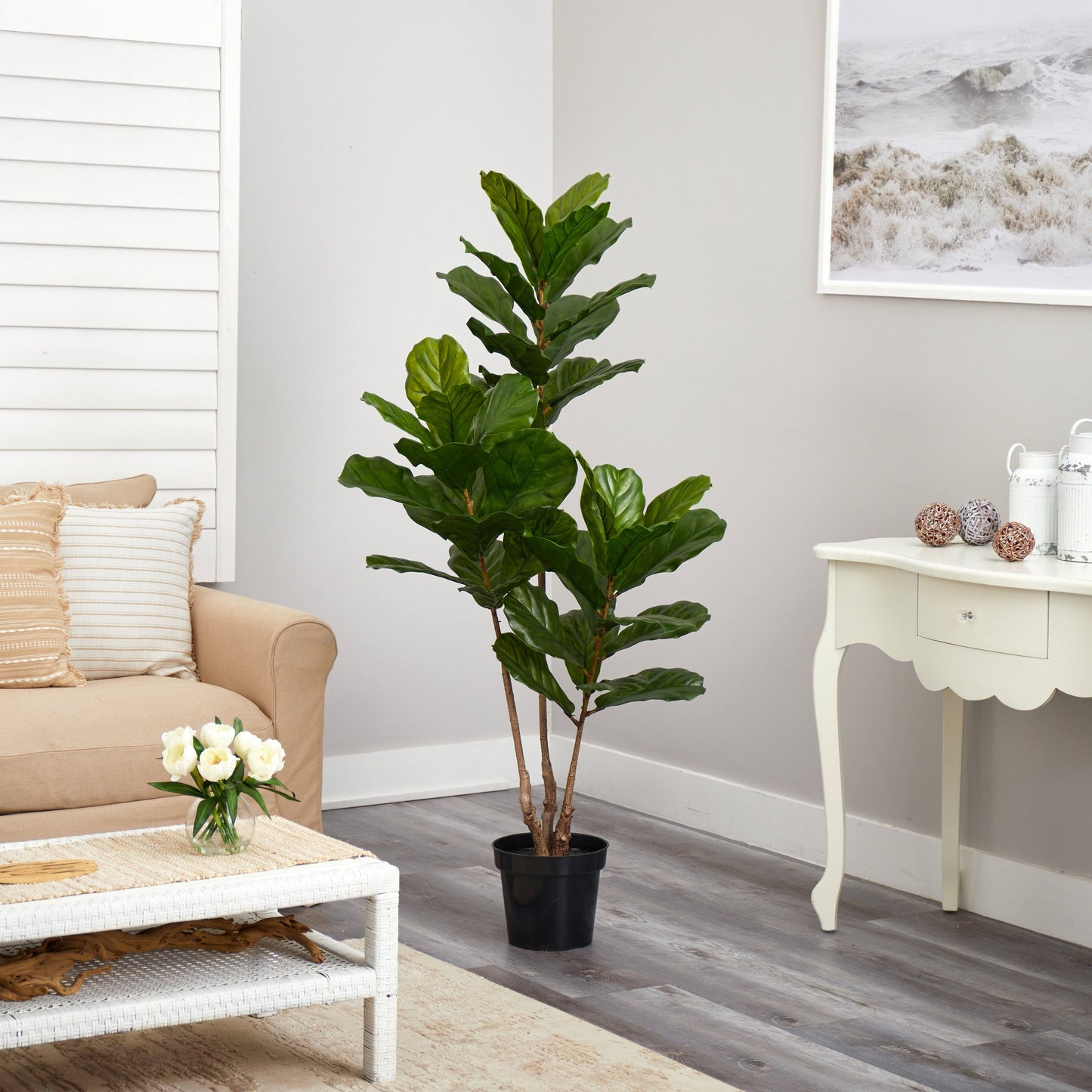 65” Fiddle Leaf Tree UV Resistant (Indoor/Outdoor) | Nearly Natural